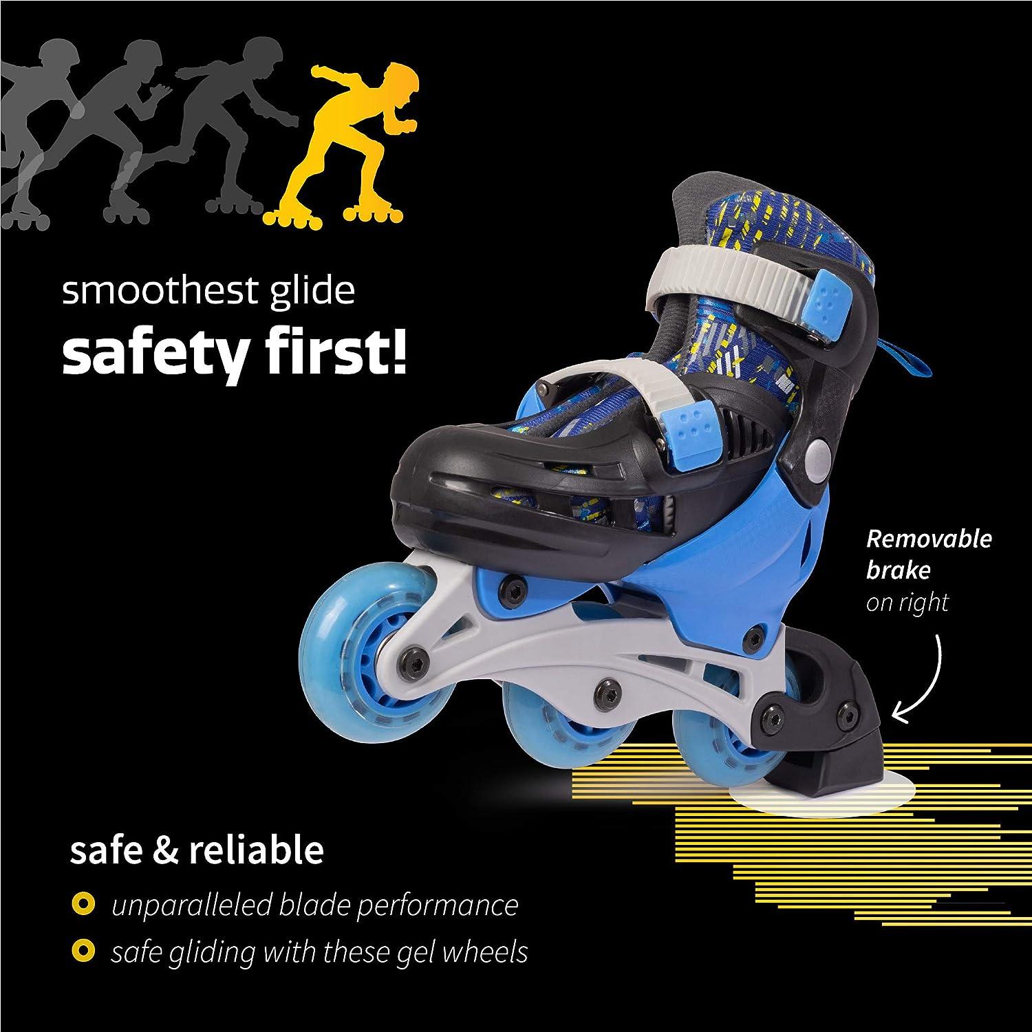 New Bounce Junior Roller Skates EU 24-28/US 8-11 Boys 2-in-1 Tri-Wheel ...