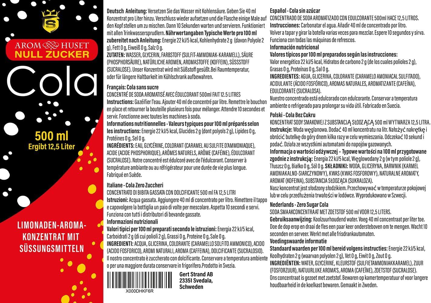 Aromhuset Zero Cola Soda Syrup Concentrate 500ml - Makes 12.5 Litres of ...