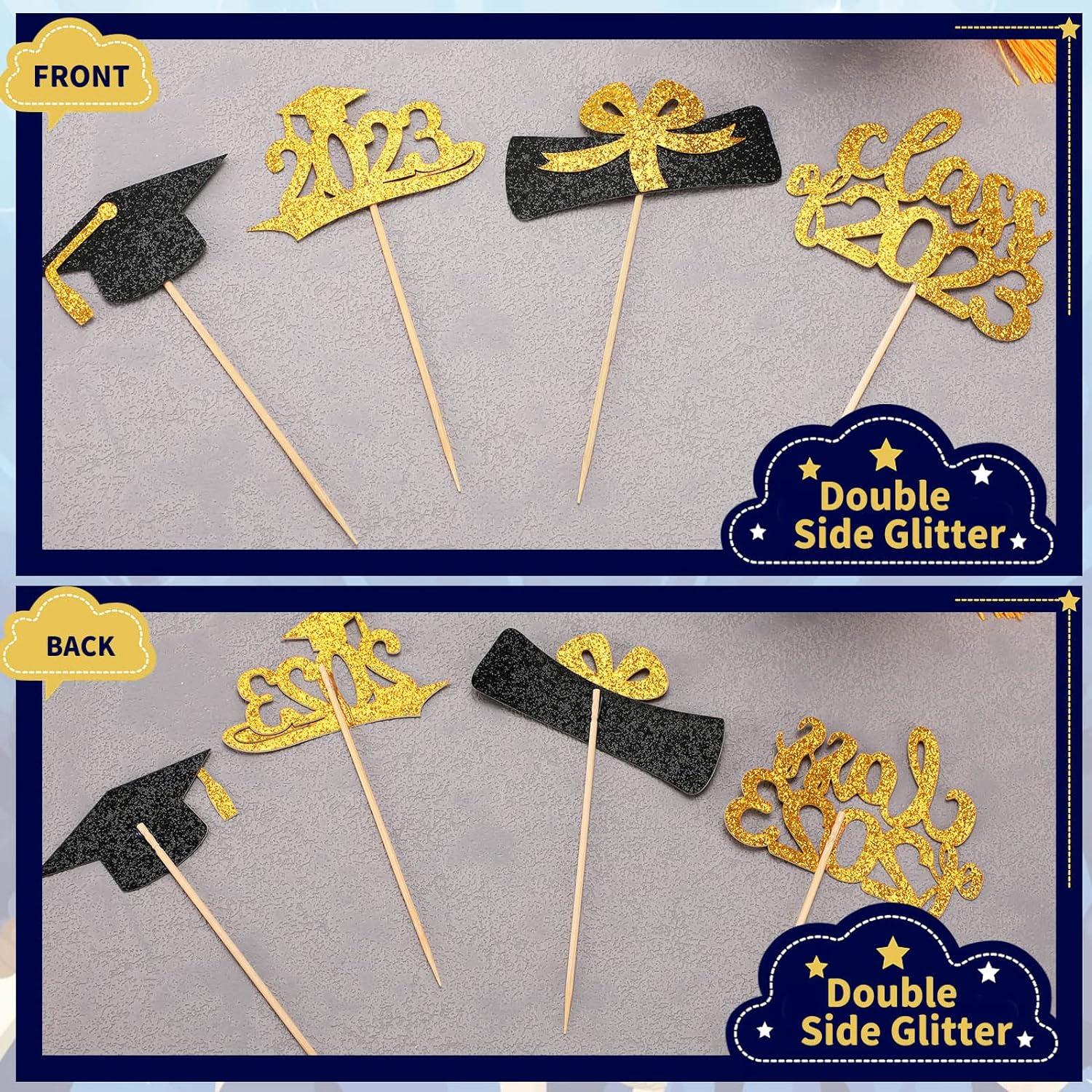 SANNIX 96Pcs Graduation Cupcake Toppers 2023 Double-Sided Glitter ...