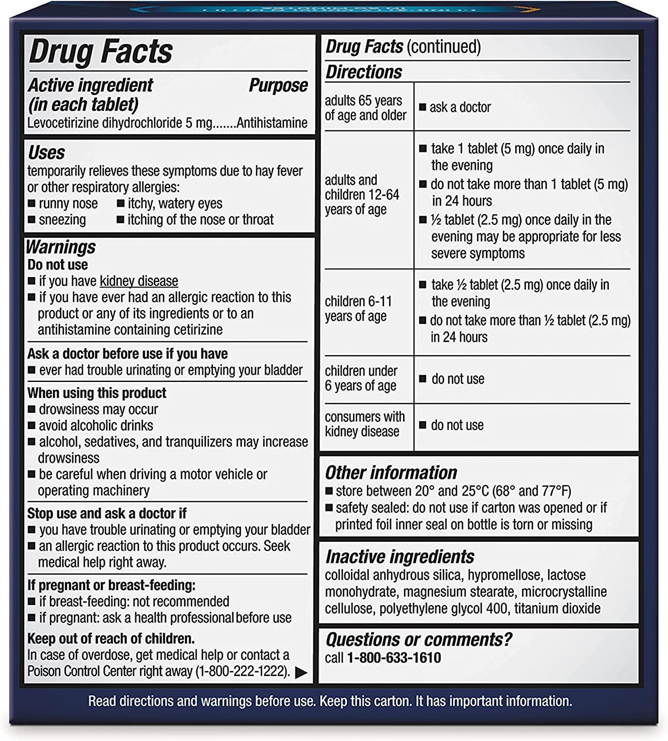 Xyzal Allergy Pills 24-Hour Relief 55-Count | Original Prescription ...