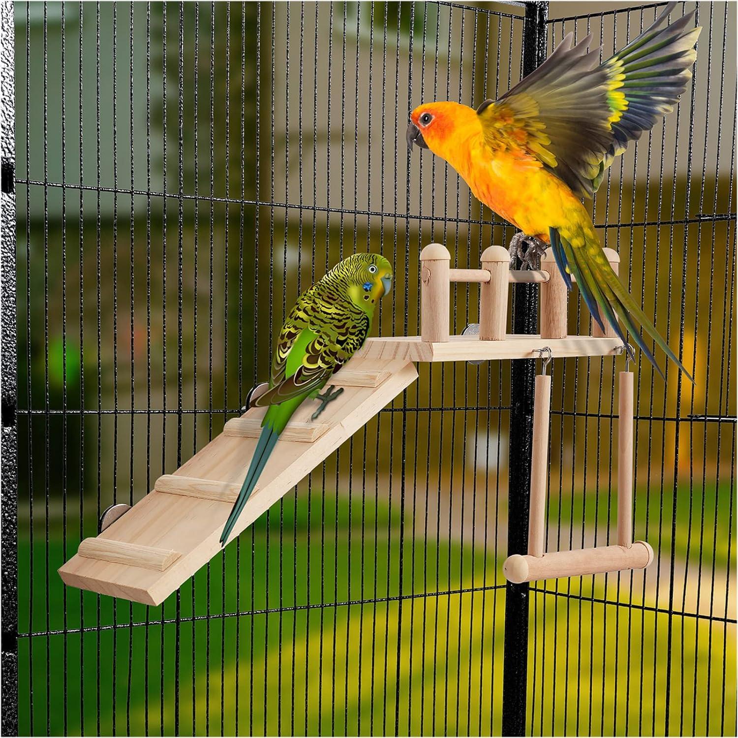 TeTupGa Hamster Bird Perches Cage Toys - Wooden Platform with Climbing ...