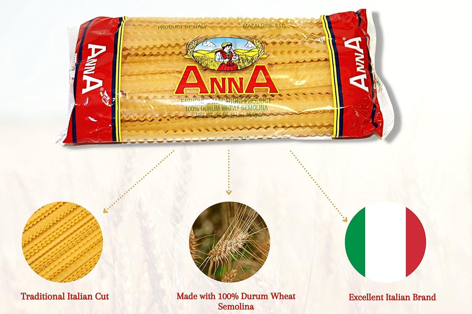 Anna Mafaldine Pasta No.16 1lb - Non-GMO Certified Italian Noodles ...