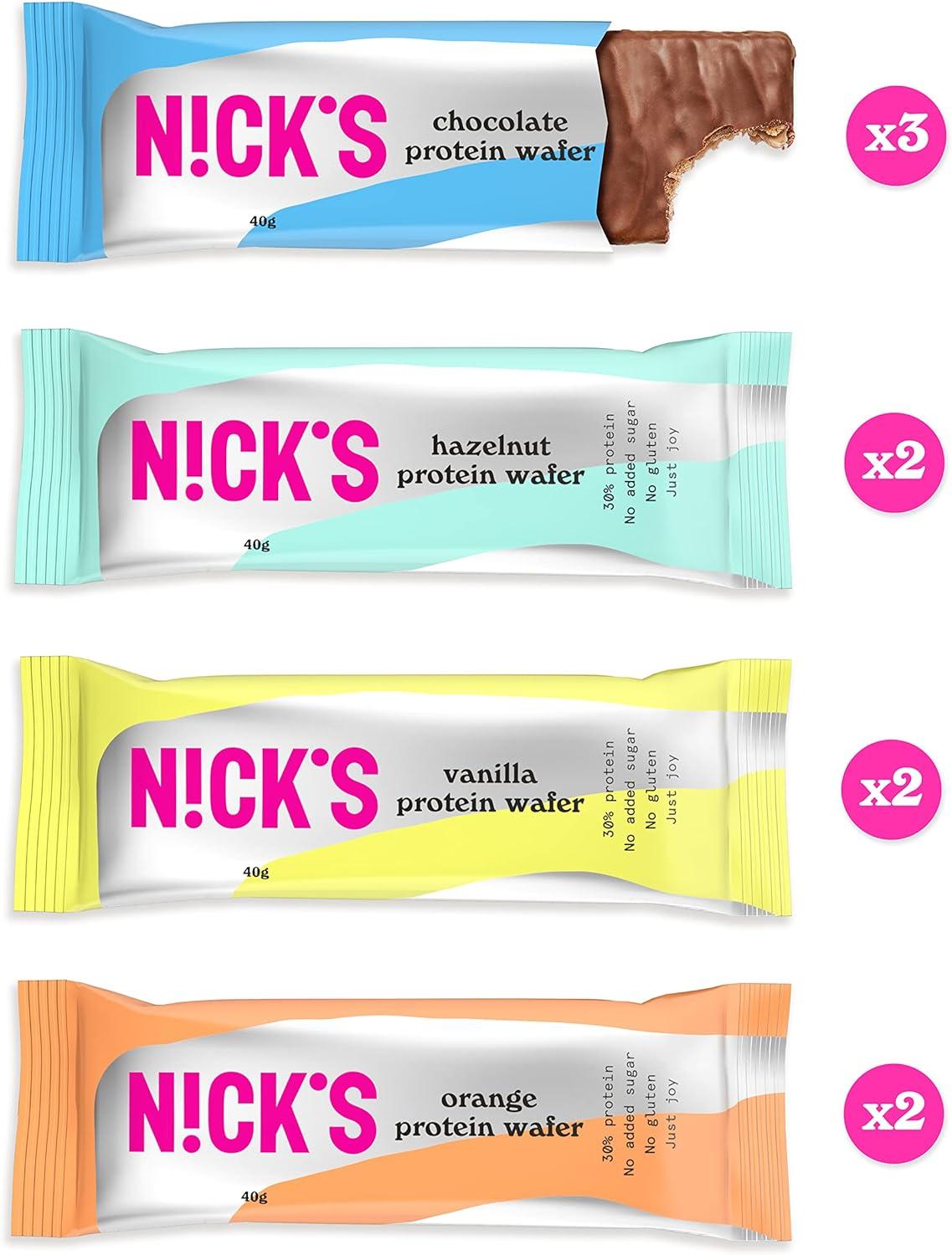 NICKS Protein Bar Sport Mix Box - Low Carb 30% Protein Chocolate Wafers ...
