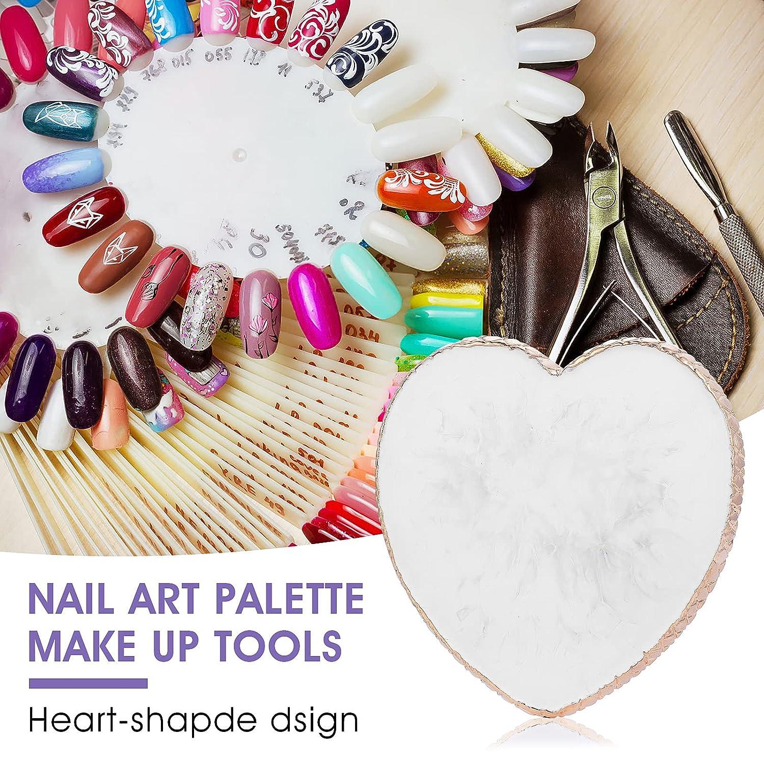 Resin Nail Art Palette - Pink Heart Shape Mixing Plate with Golden Edge ...