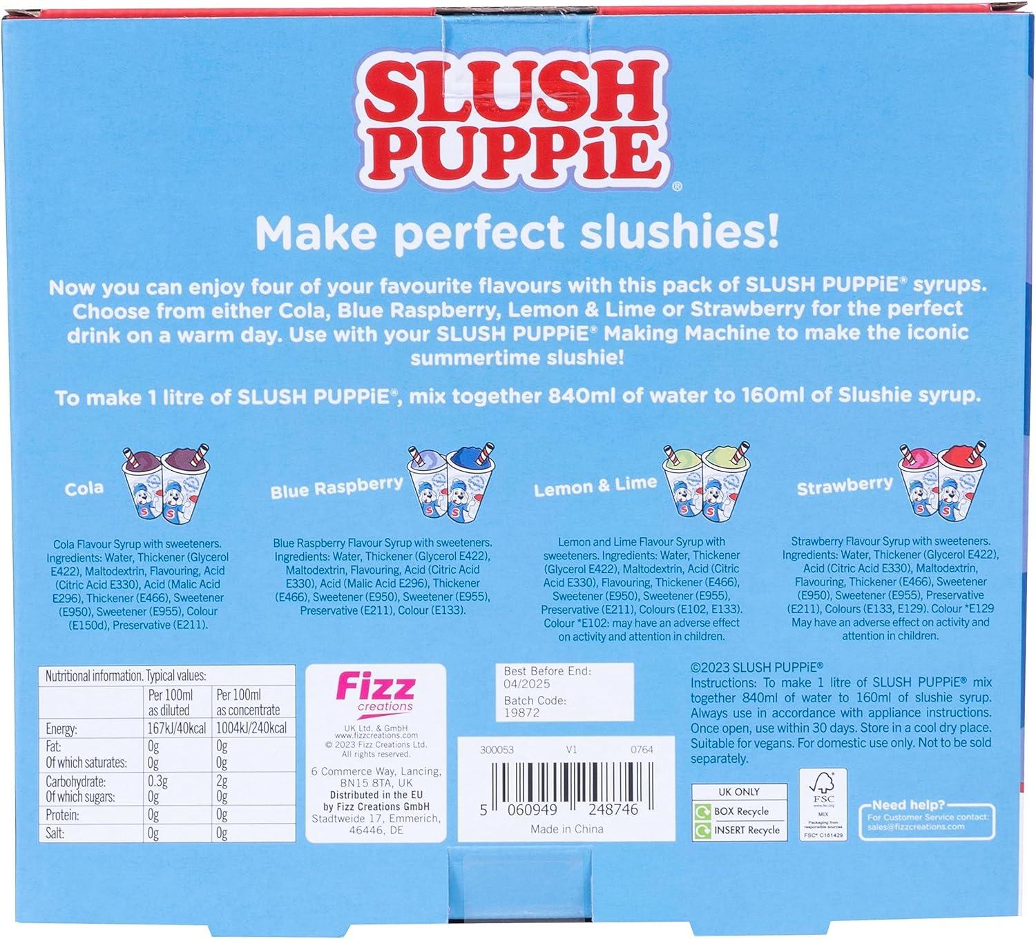 SLUSH PUPPiE ZERO 4-Pack Syrup Set. Includes Cola Blue Raspberry Lemon ...