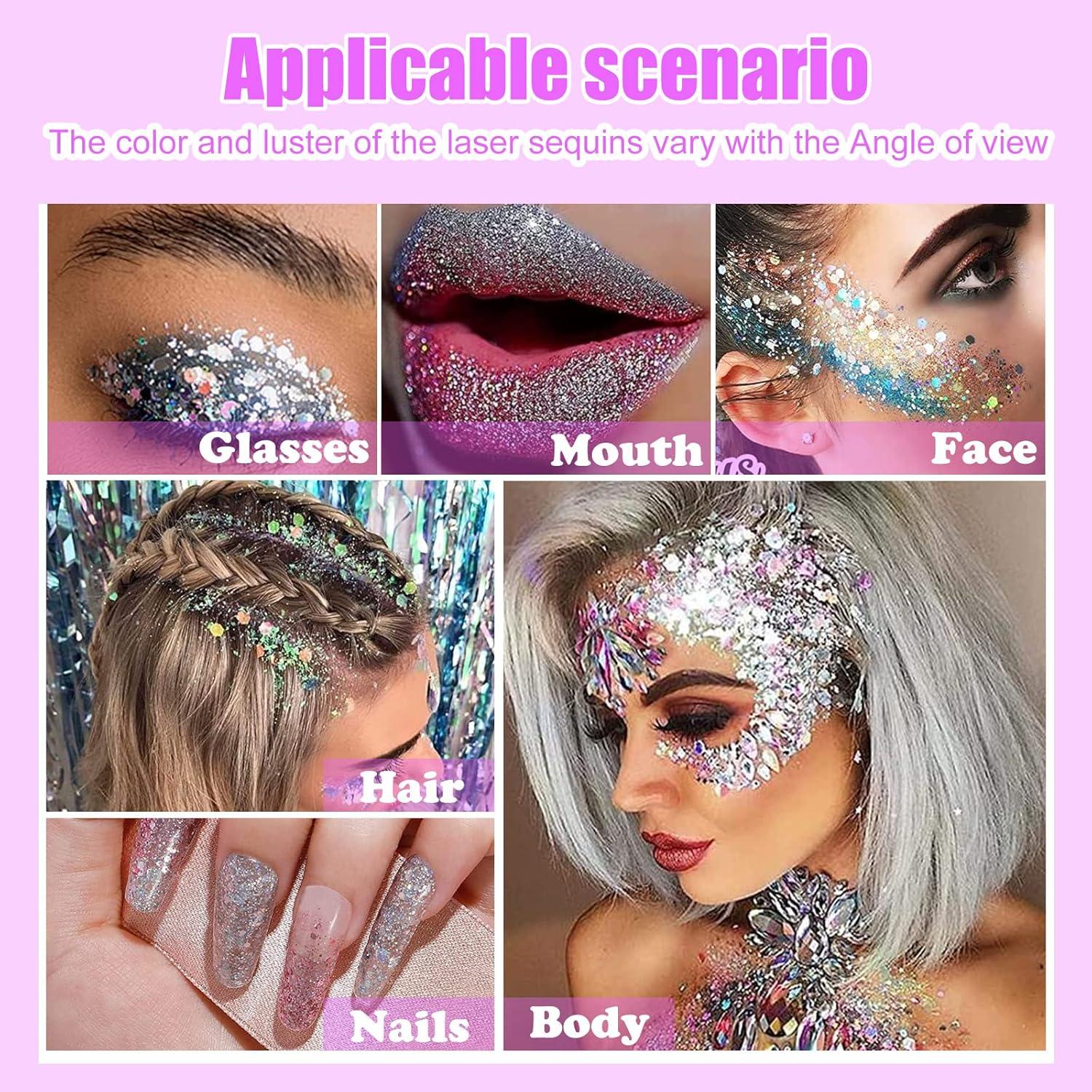 3 Bottle Festival Glitter Set | Holographic Body & Face Glitter Gel for ...