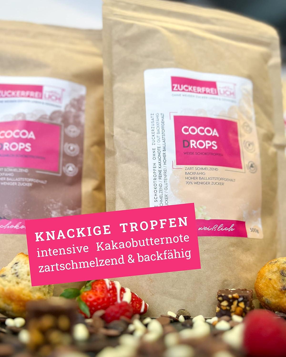 Cocoa Drops White 500g - Sugar-Free White Chocolate Drops with ...