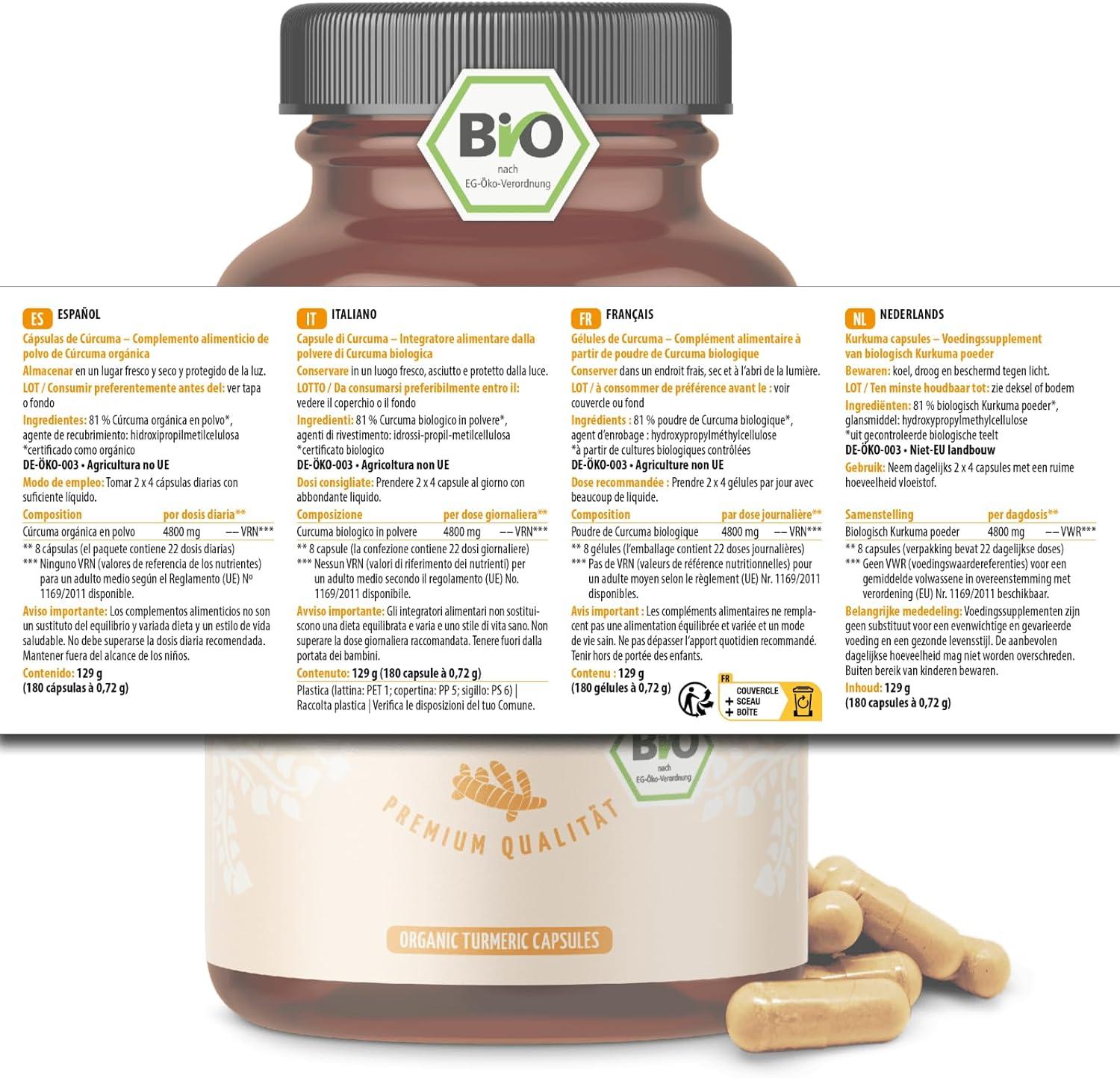 Organic Turmeric Capsules 180ct - 4800mg Daily Dose Freshly Ground ...