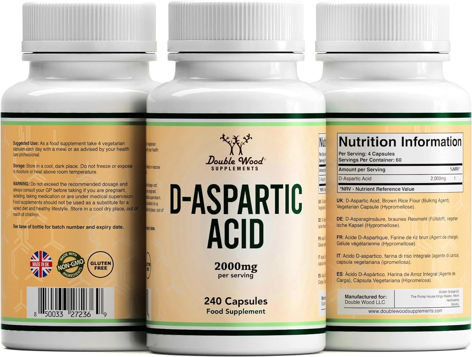 Double Wood D Aspartic Acid Supplement - 240 Capsules | 2000mg DAA per ...