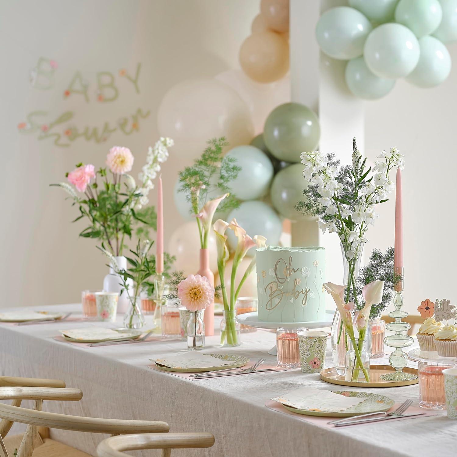 Shop Ginger Ray Floral Hello Baby Cupcake Toppers - 12 Pack with Wooden ...