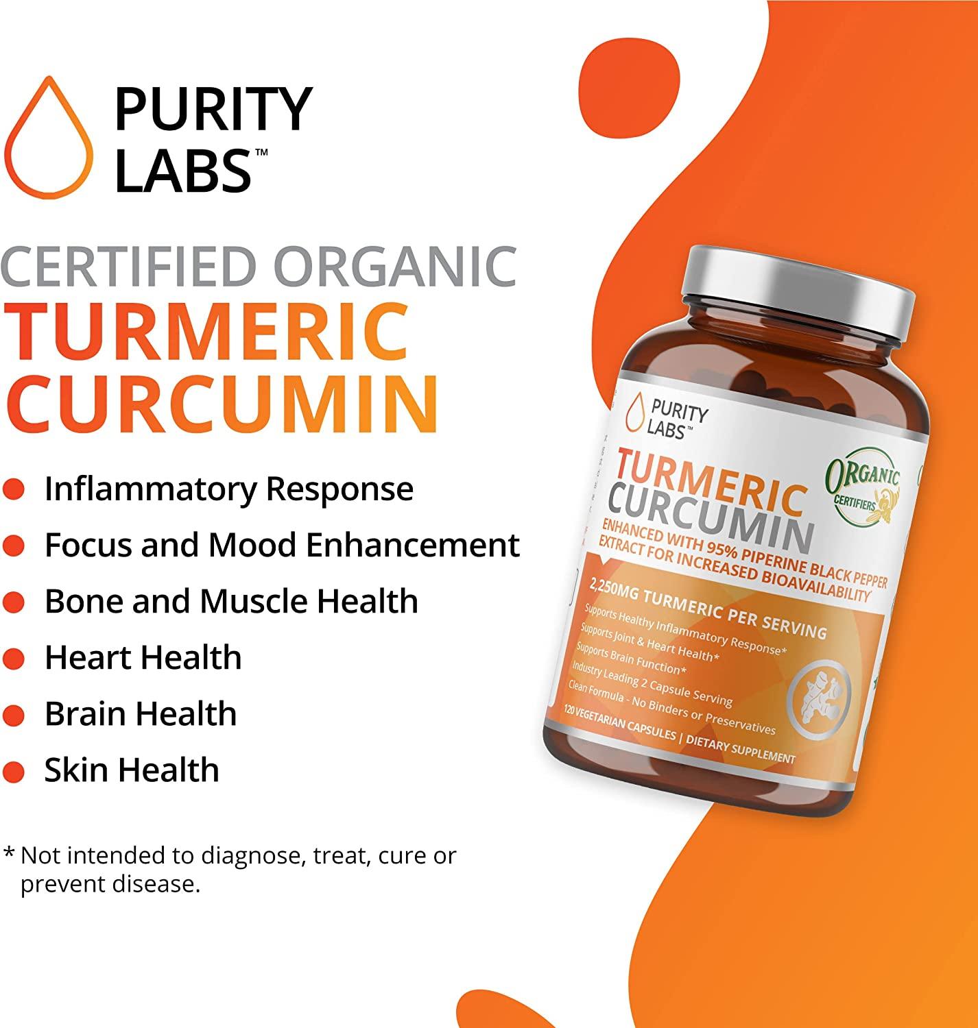 Purity Labs Organic Turmeric Curcumin Supplement - Vegan Heart, Brain ...