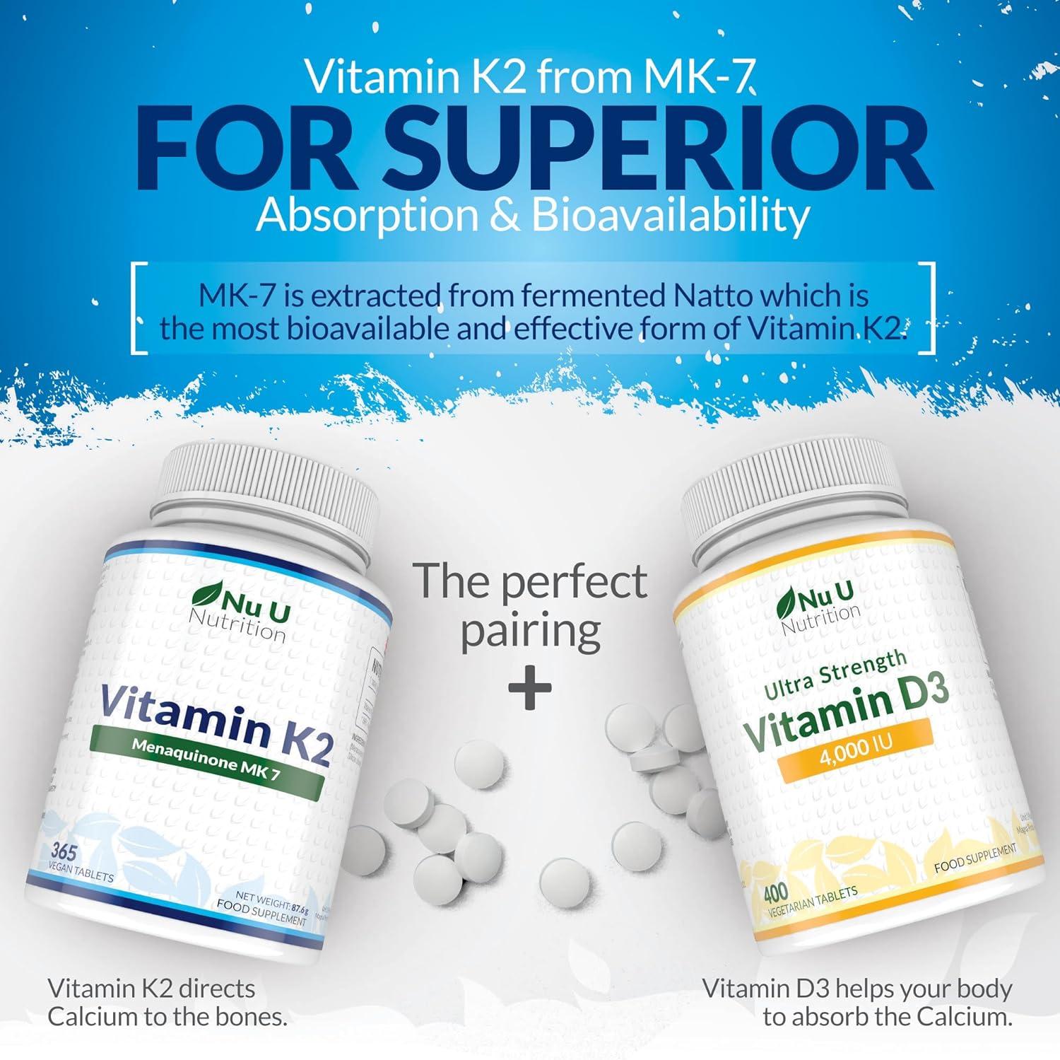 Vitamin K2 MK-7 200mcg - 365 Vegetarian Tablets - High Strength ...