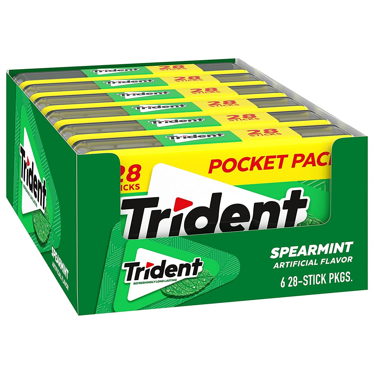 Trident Spearmint Sugar Free Gum - 6 Pocket Packs (168 Pieces ...