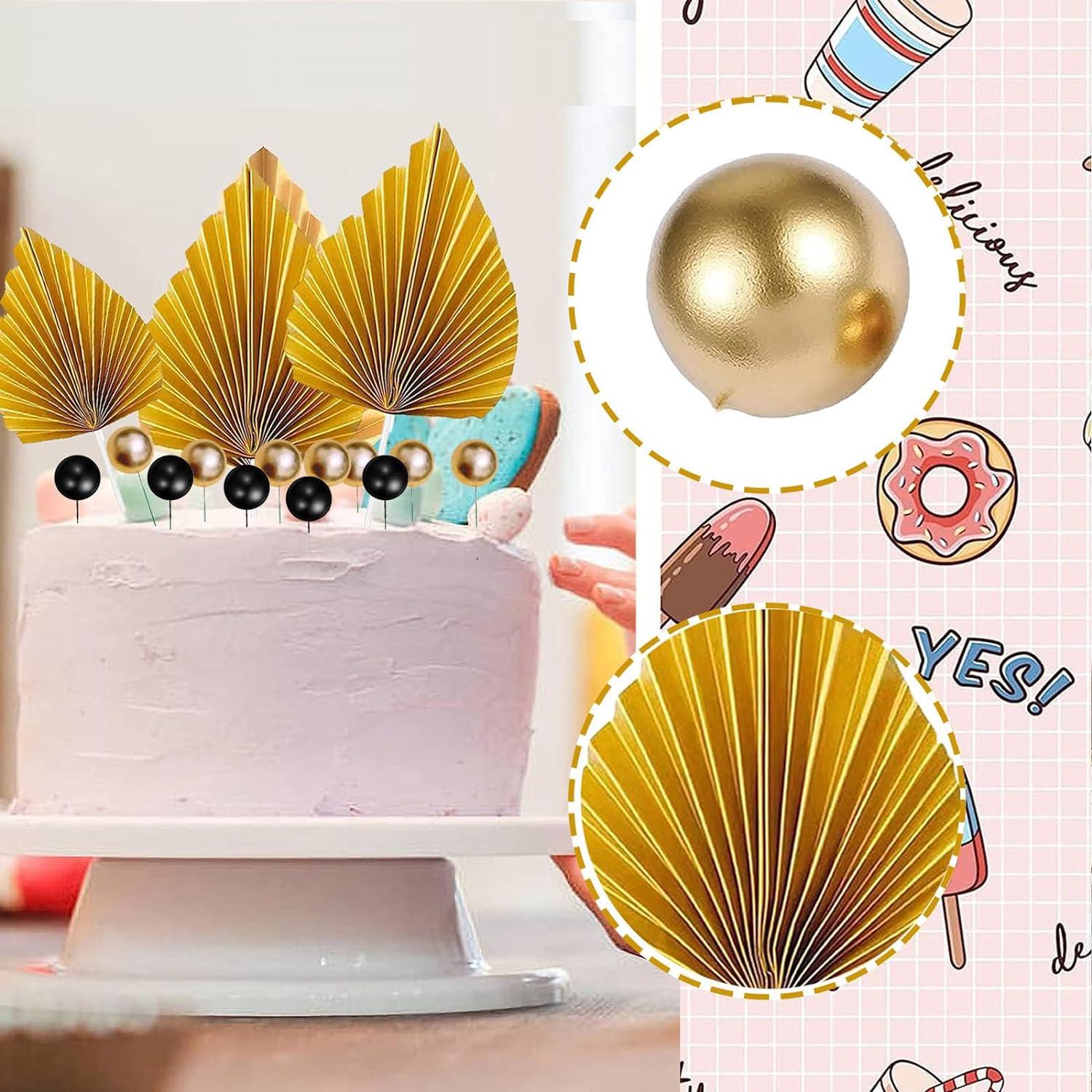 58pcs Black and Gold Balls Cake Toppers Decorations Gold Cake ...