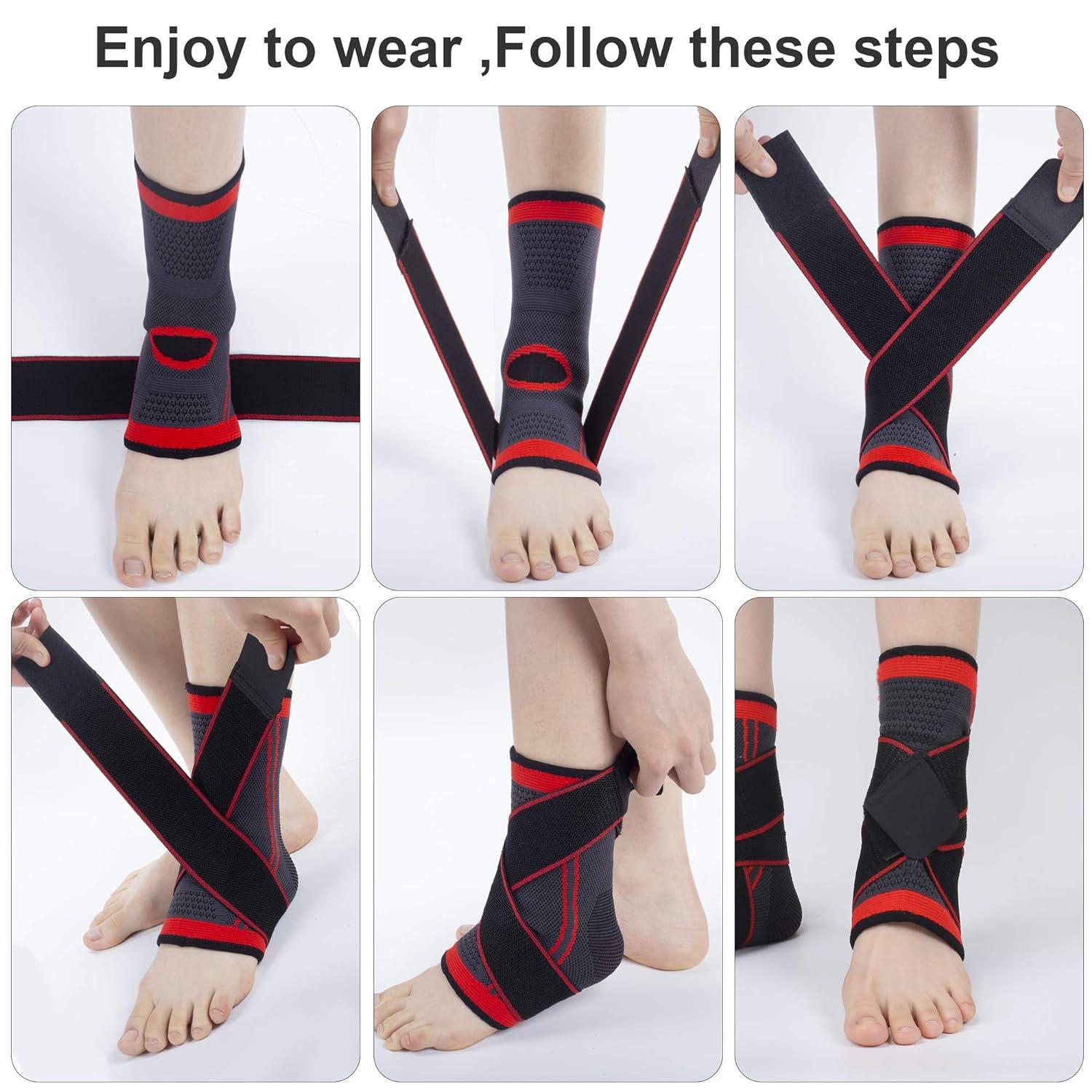 Set of 2 Ankle Compression Sleeves - Adjustable Support for Injury ...
