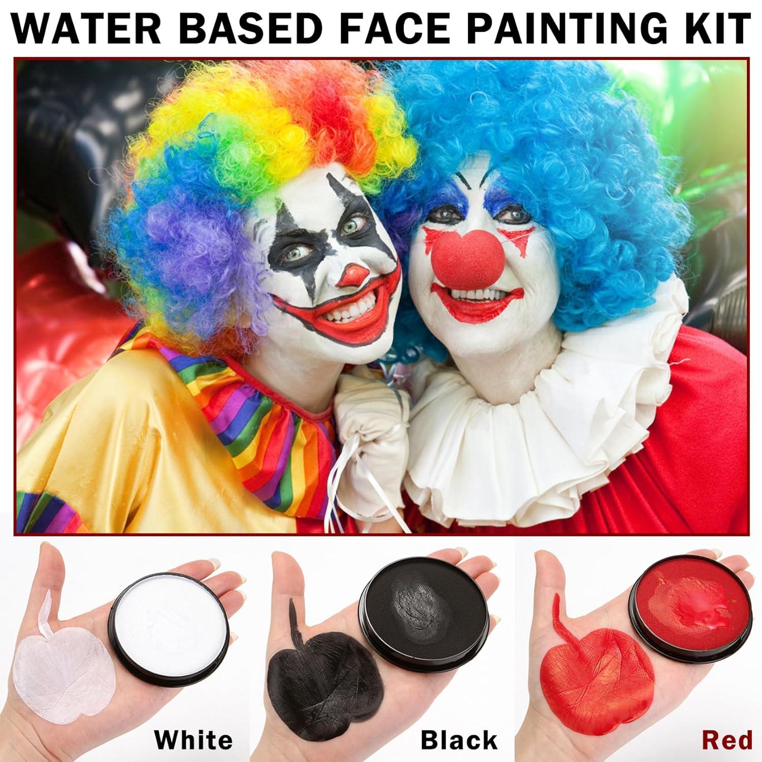 Professional Clown Makeup Kit - Red Black & White Face Paint for ...