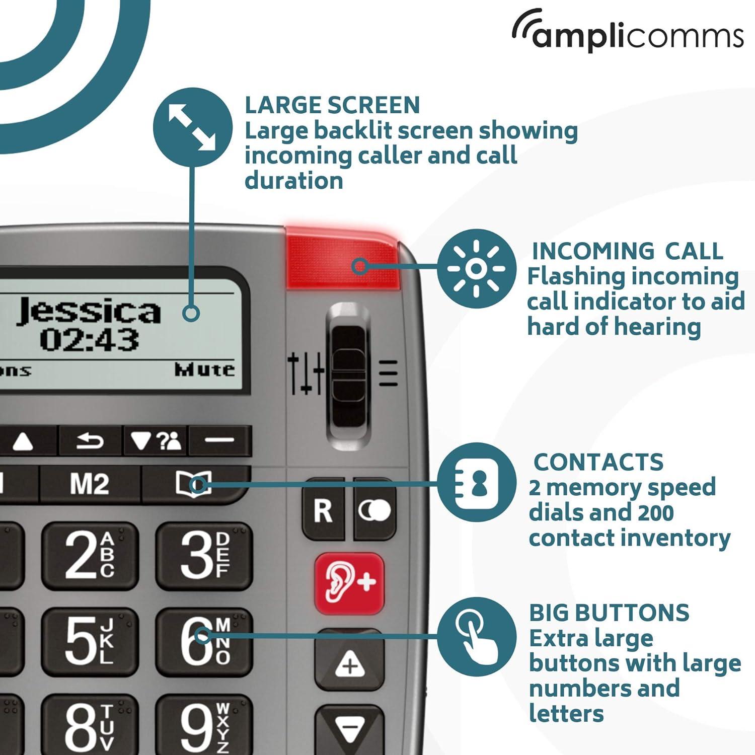 Amplicomms PowerTel 196 - Big Button Phone for Elderly with Display ...