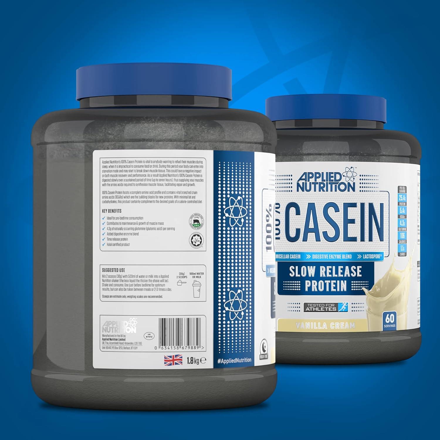 Applied Nutrition Casein Protein Powder - 1.8kg Vanilla Cream ...