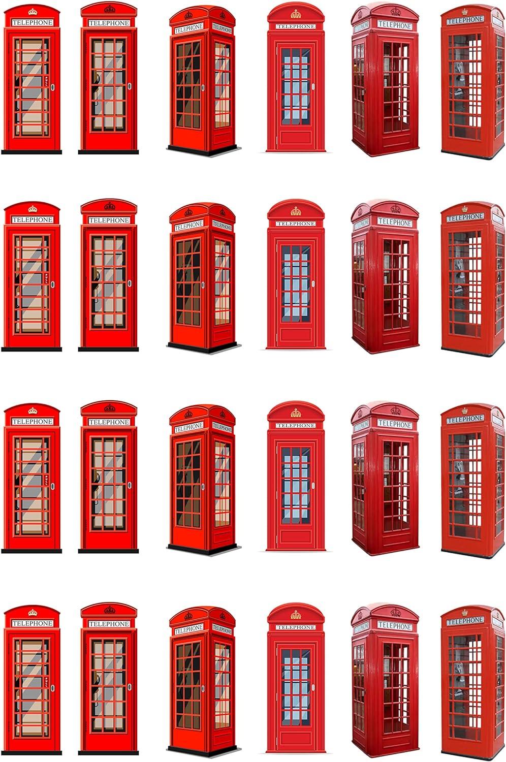 24 Stand Up Retro London TELEPHONE PHONE BOX Themed Edible Wafer paper ...