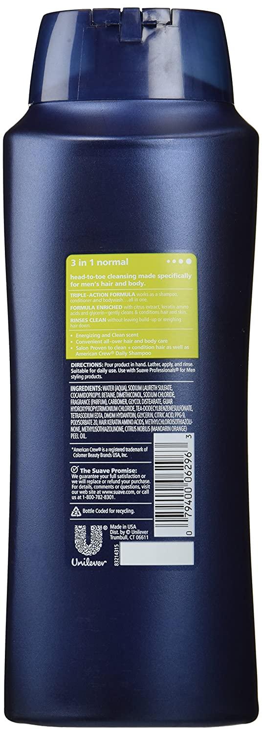 Suave Men 3-in-1 Citrus Rush Shampoo Conditioner Body Wash 28 Fl oz ...