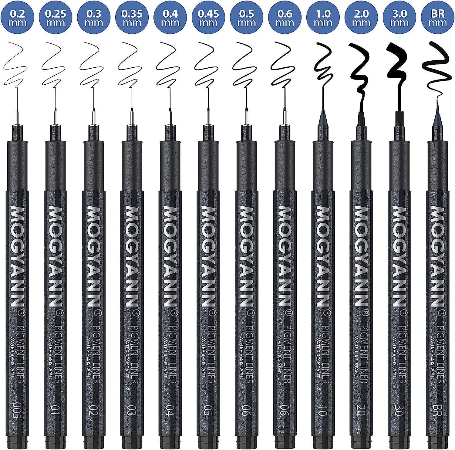 Mogyann Black Drawing Pens - 12 Waterproof Ink Pens for Artists ...