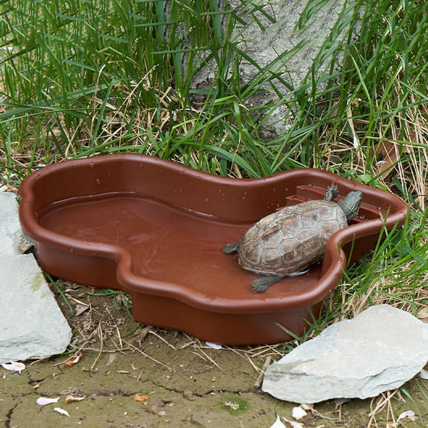 rockible Reptile Bathing Pool Turtle Bath with Ramp Tortoise Feeder ...