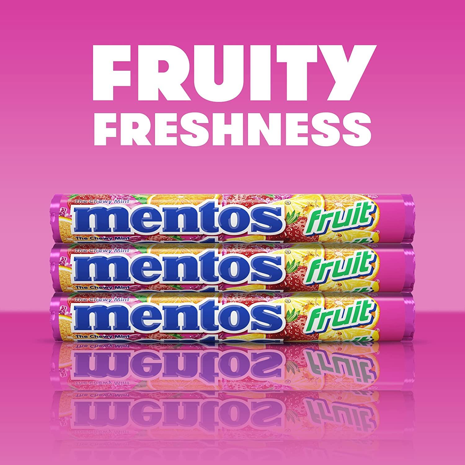 Mentos Fruit Chewy Candy Roll - Non-Melting Bulk Pack of 15 Rolls for ...