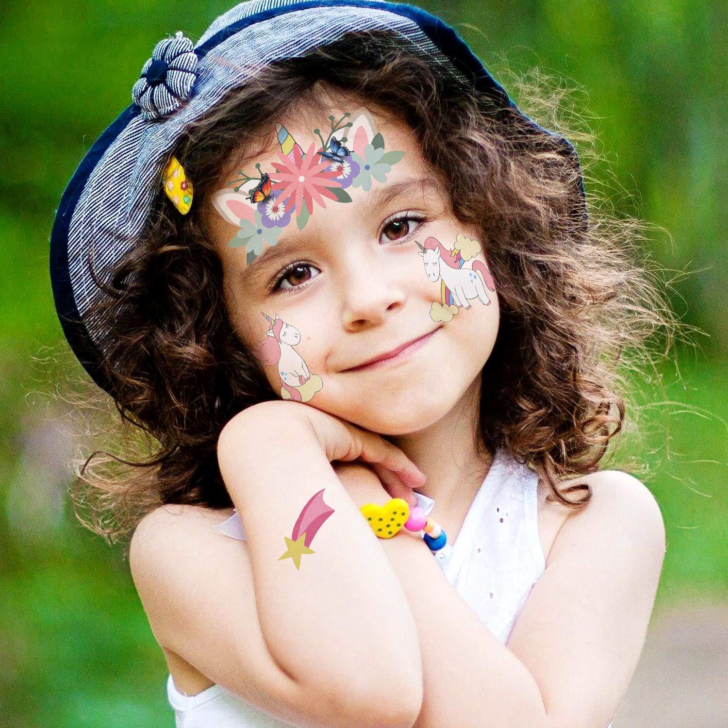 HOWAF Unicorn Mermaid Butterfly Face Tattoos Kit - 8 Sheets, Kids ...