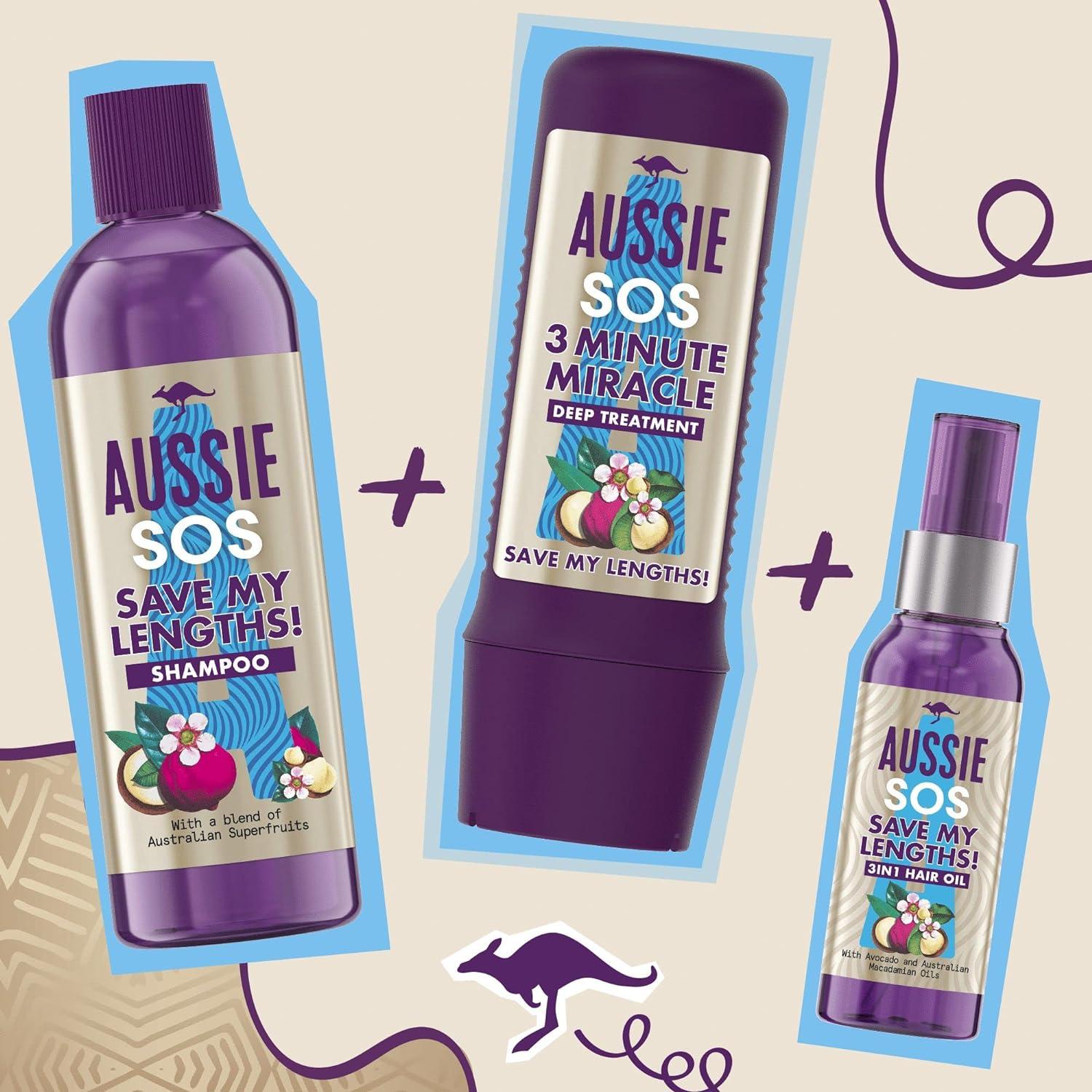 Aussie SOS Save My Lengths Vegan Shampoo - 290ml Hair Repair Treatment ...