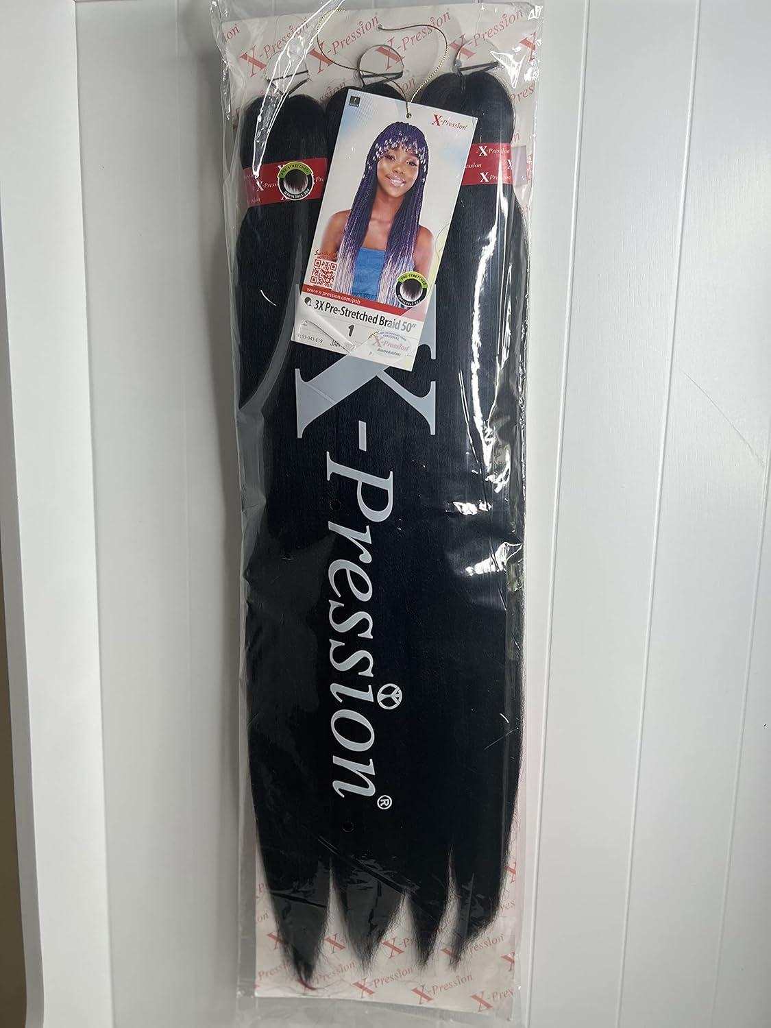 X-pression 3X Pre-stretched Braiding hair 50" COLOR-1 | Buy Now with ...