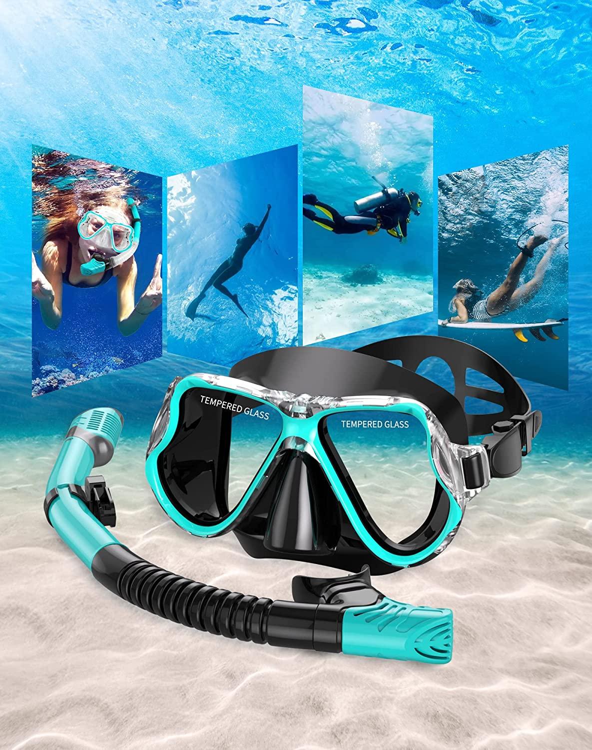 Greatever Dry Snorkel Set,Panoramic Wide View,Anti-Fog Scuba Diving ...