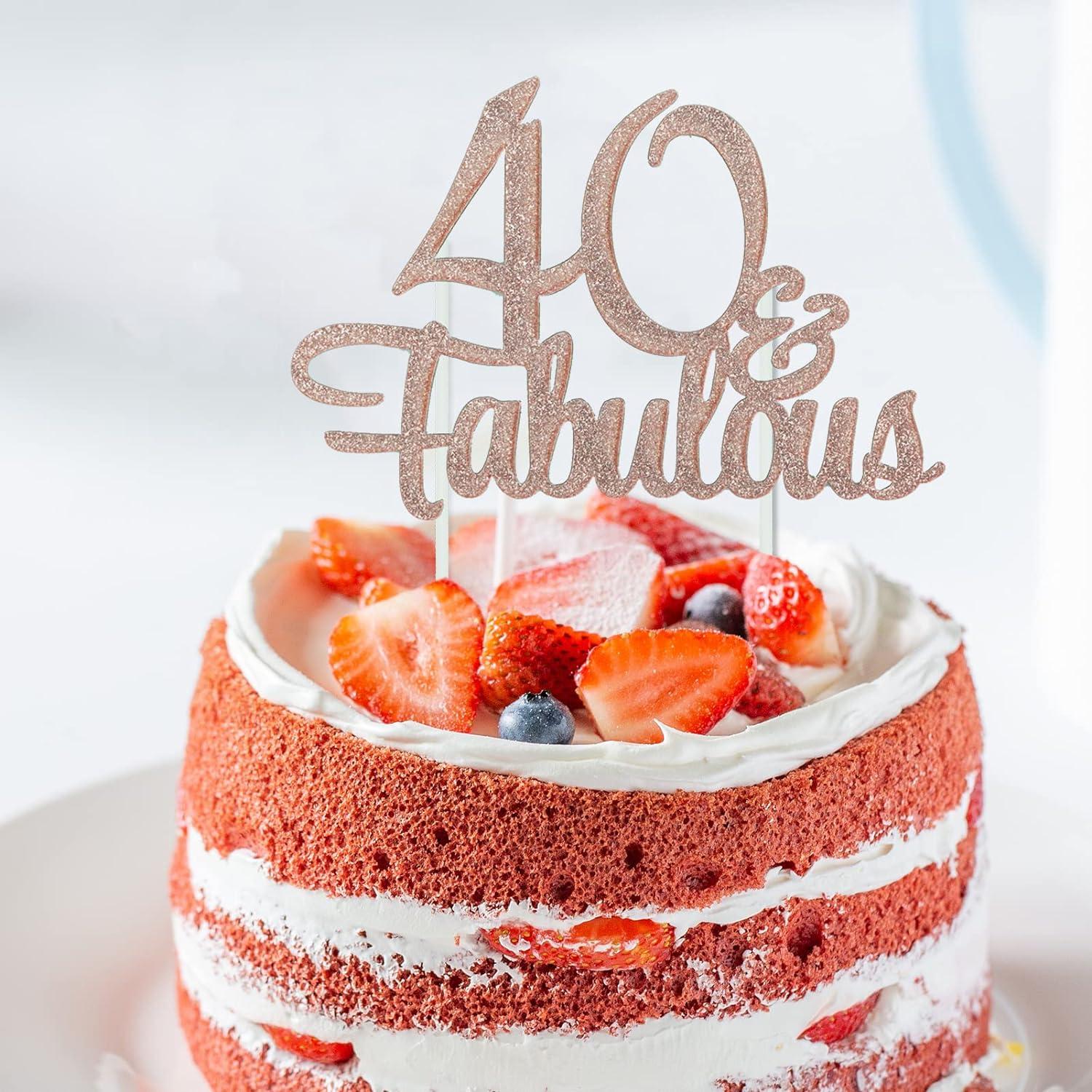 1 PCS 40 & Fabulous Cake Topper Rose Gold Glitter Cheers to Happy 40th ...