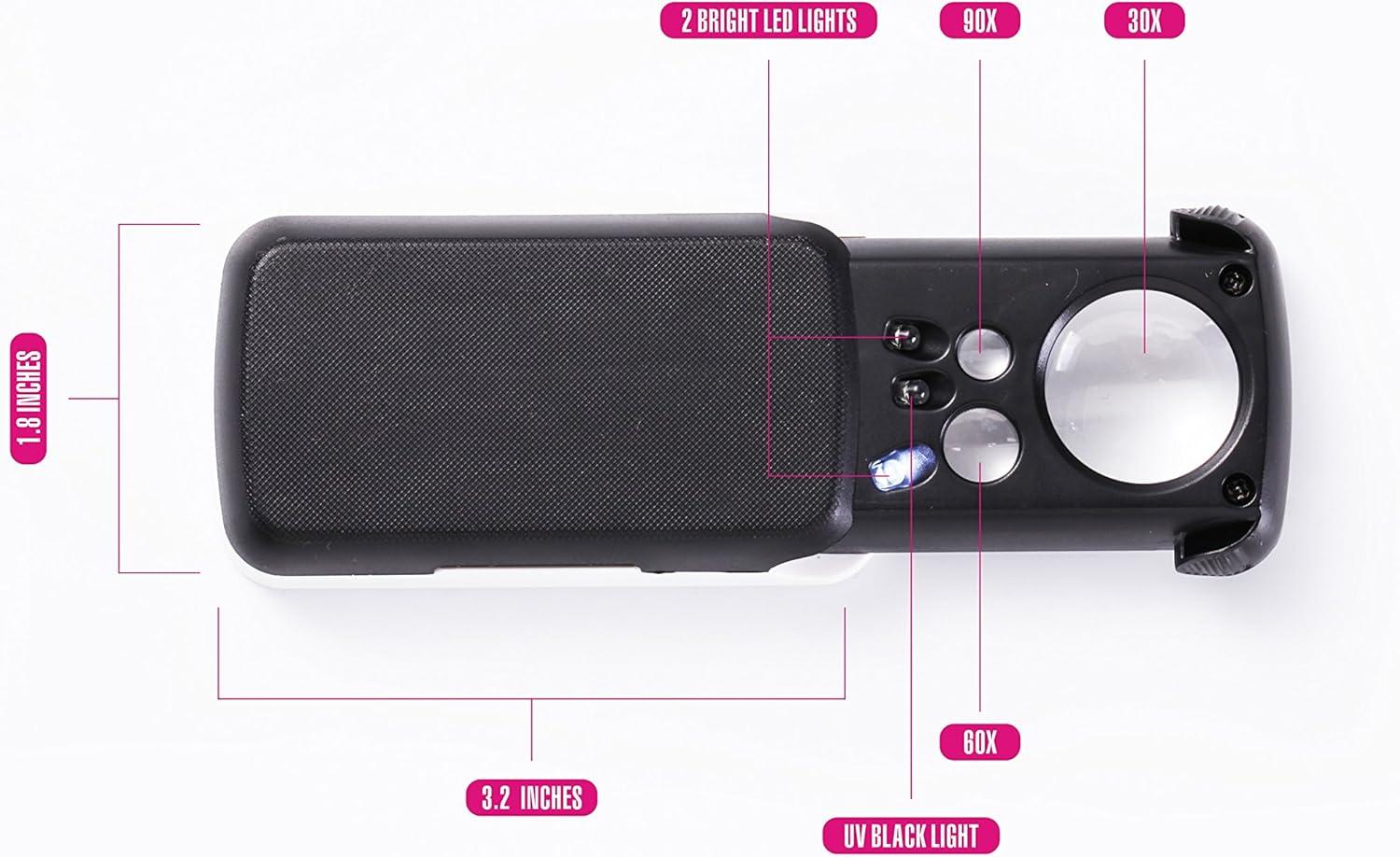 Snowmanna-30X/60X/90X LED Lighted Slide out Pocket Magnifying Glass ...