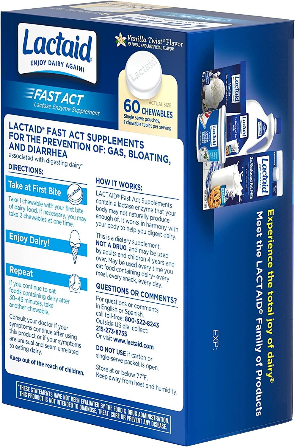Lactaid Fast Act Lactose Intolerance Chewables - Vanilla 60 Count Pack ...
