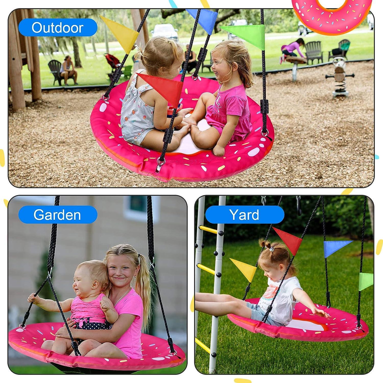 Odoland 24 inch Kids Tree Swing - Pink Saucer Swing for Outdoor Play ...