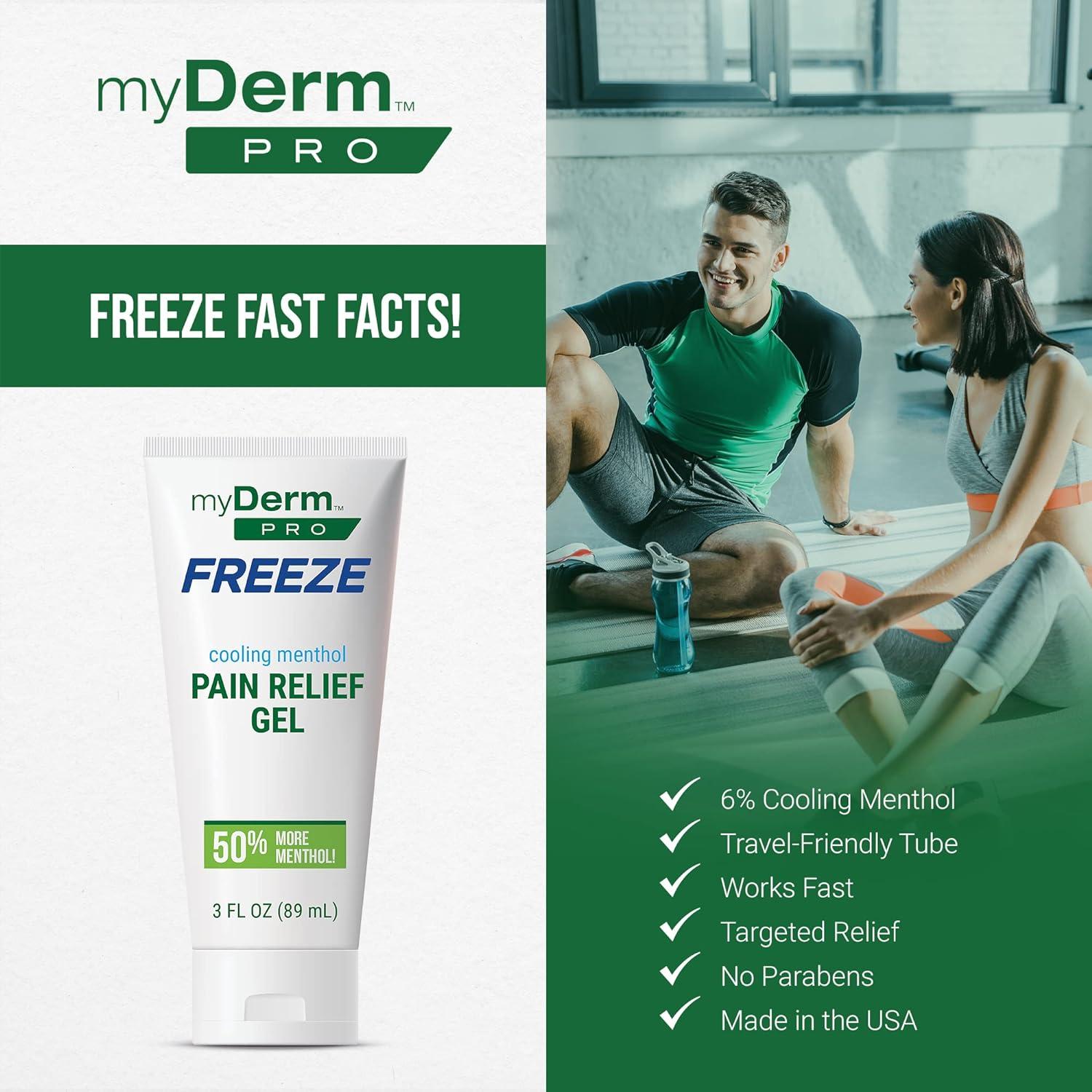 Myderm PRO Freeze Gel 3 oz - Extra Strength 6% Menthol - Muscle and ...