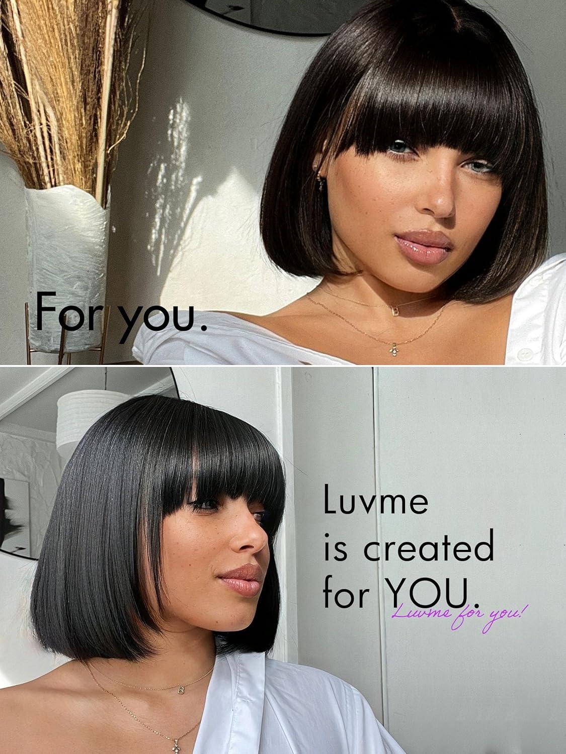 LUVME HAIR 10 Inch Light Yaki Bob Wig with Bangs | Realistic HD Lace Black Bob Wigs | Glueless ...
