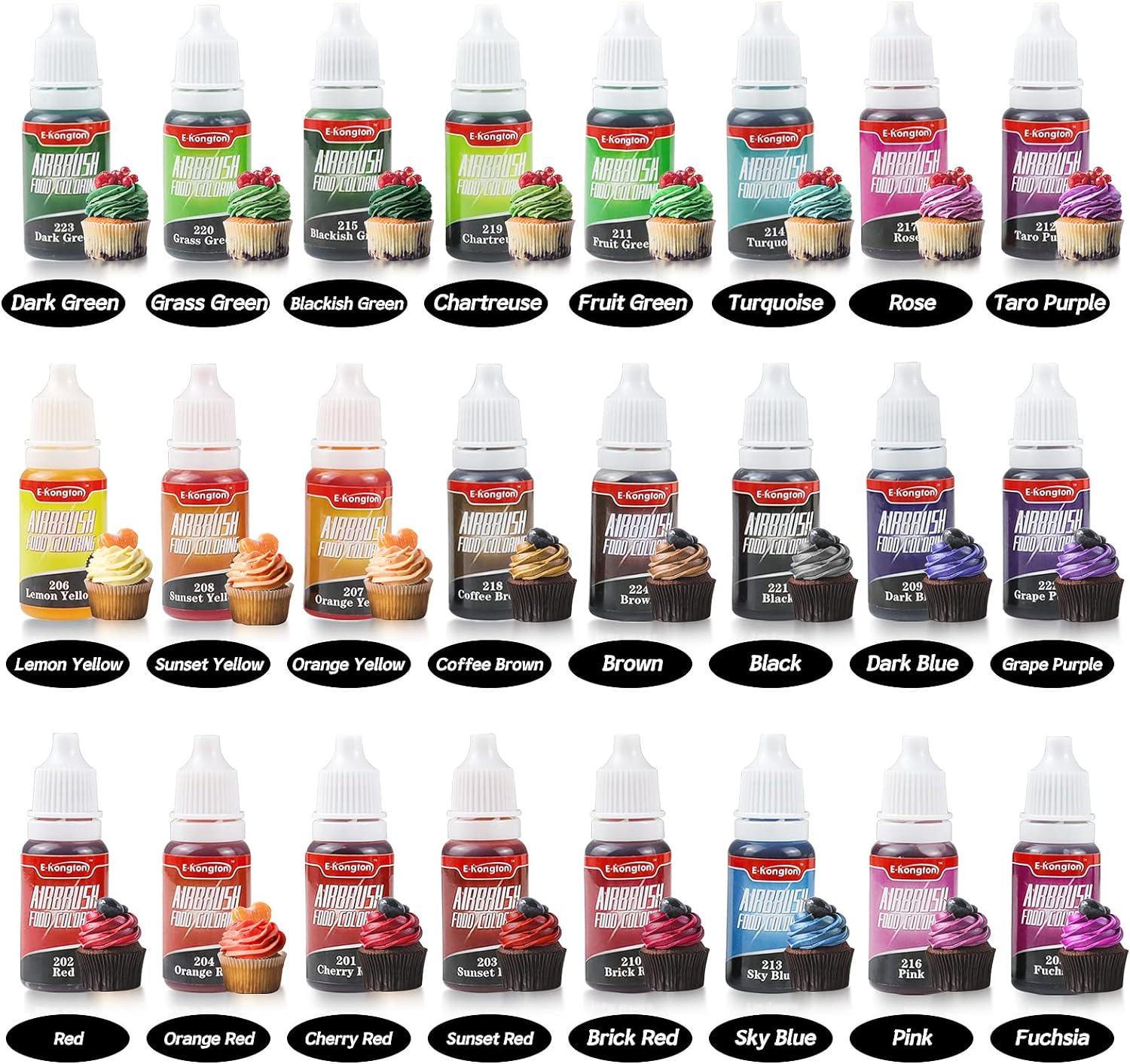 E-Kongton Airbrush Food Colouring Liquid: 24 Vivid Colours Liquid for ...