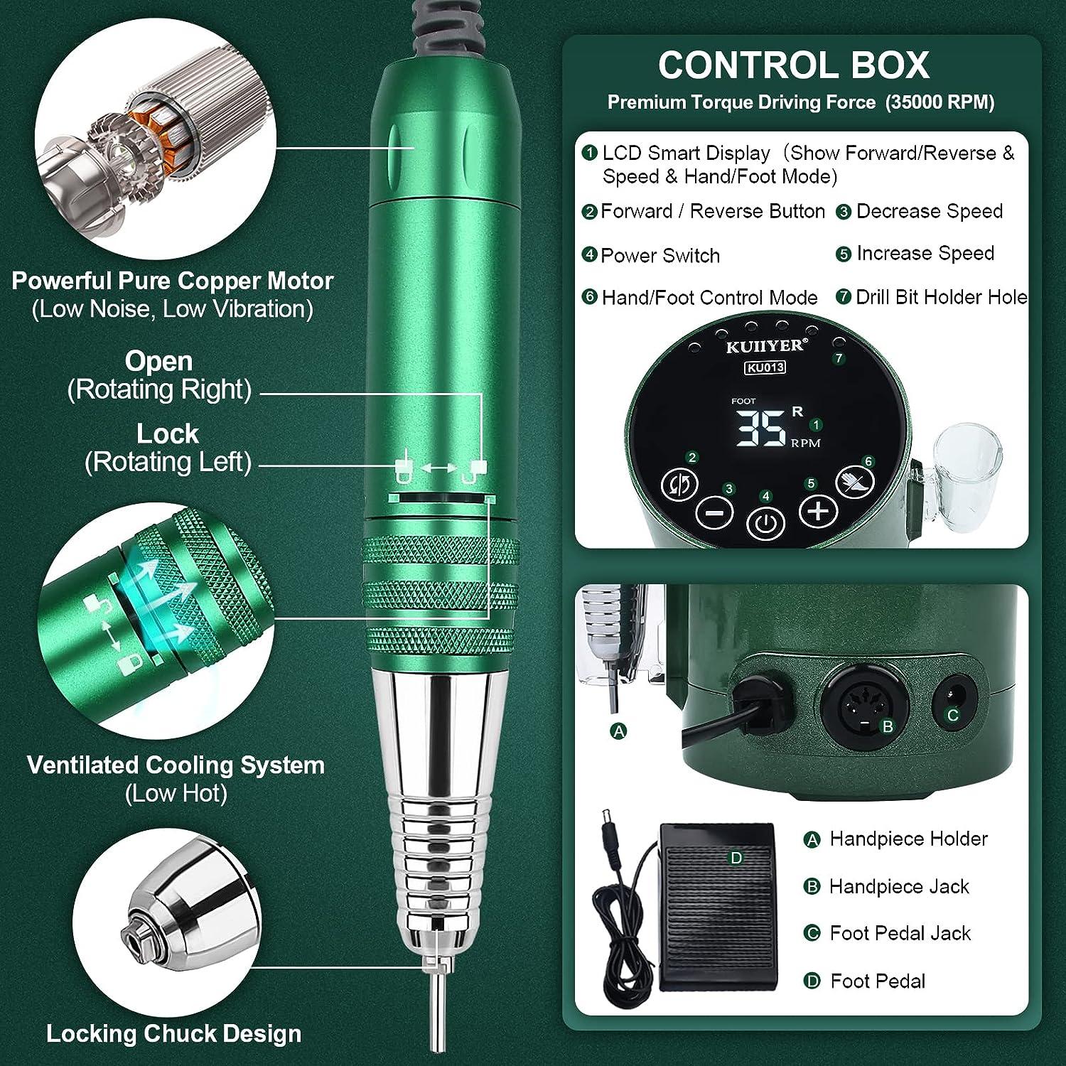 KUIIYER Electric Nail Drill Machine 35000RPM Kit with Foot-Mode & Touch ...