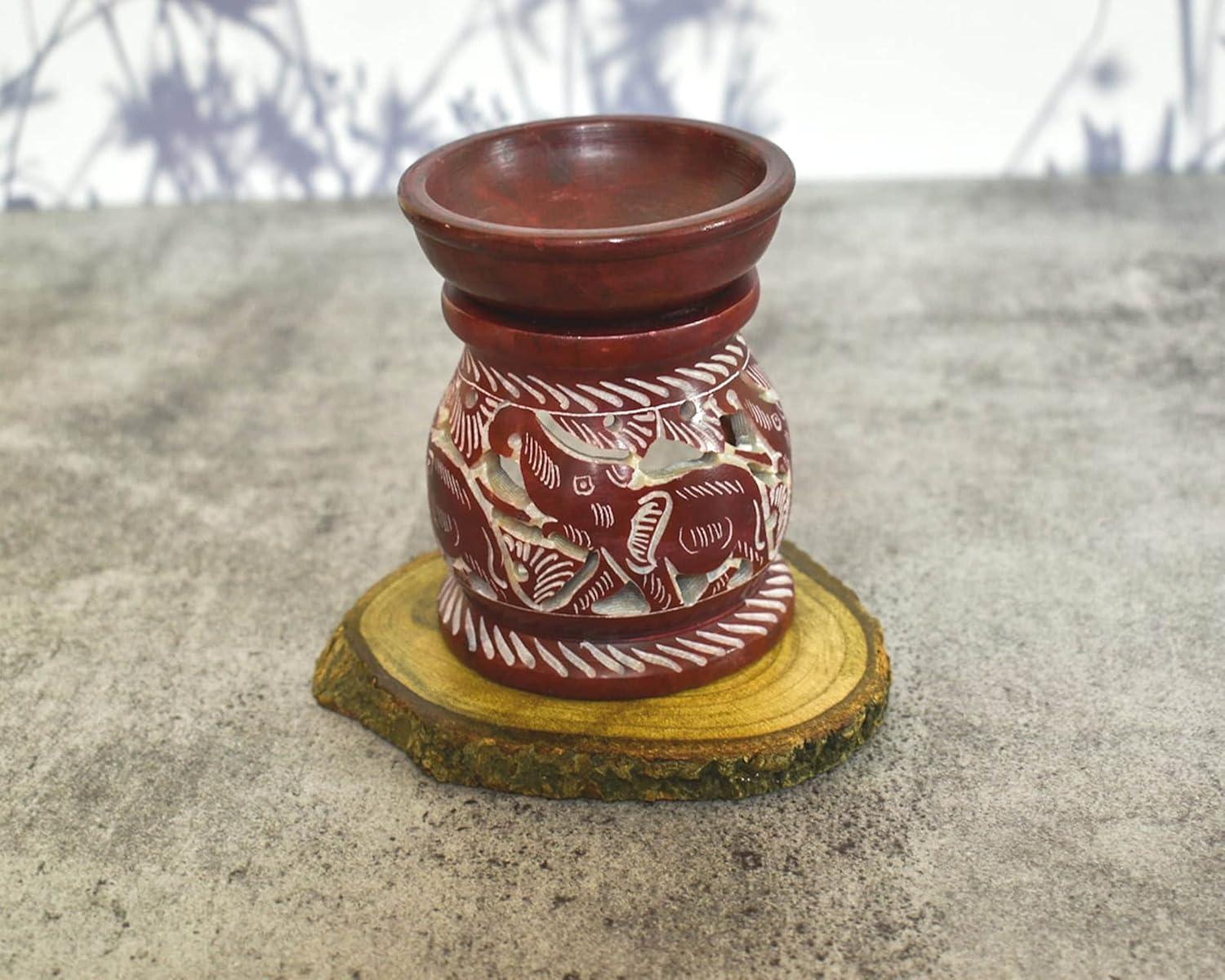 Hand Painted Red Elephant Soapstone Oil Burner Aroma Diffuser | Jali ...