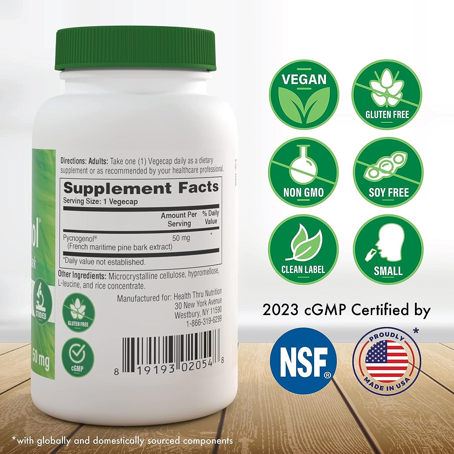 Health Thru Nutrition Pycnogenol 50mg - Vegan French Maritime Pine Bark ...