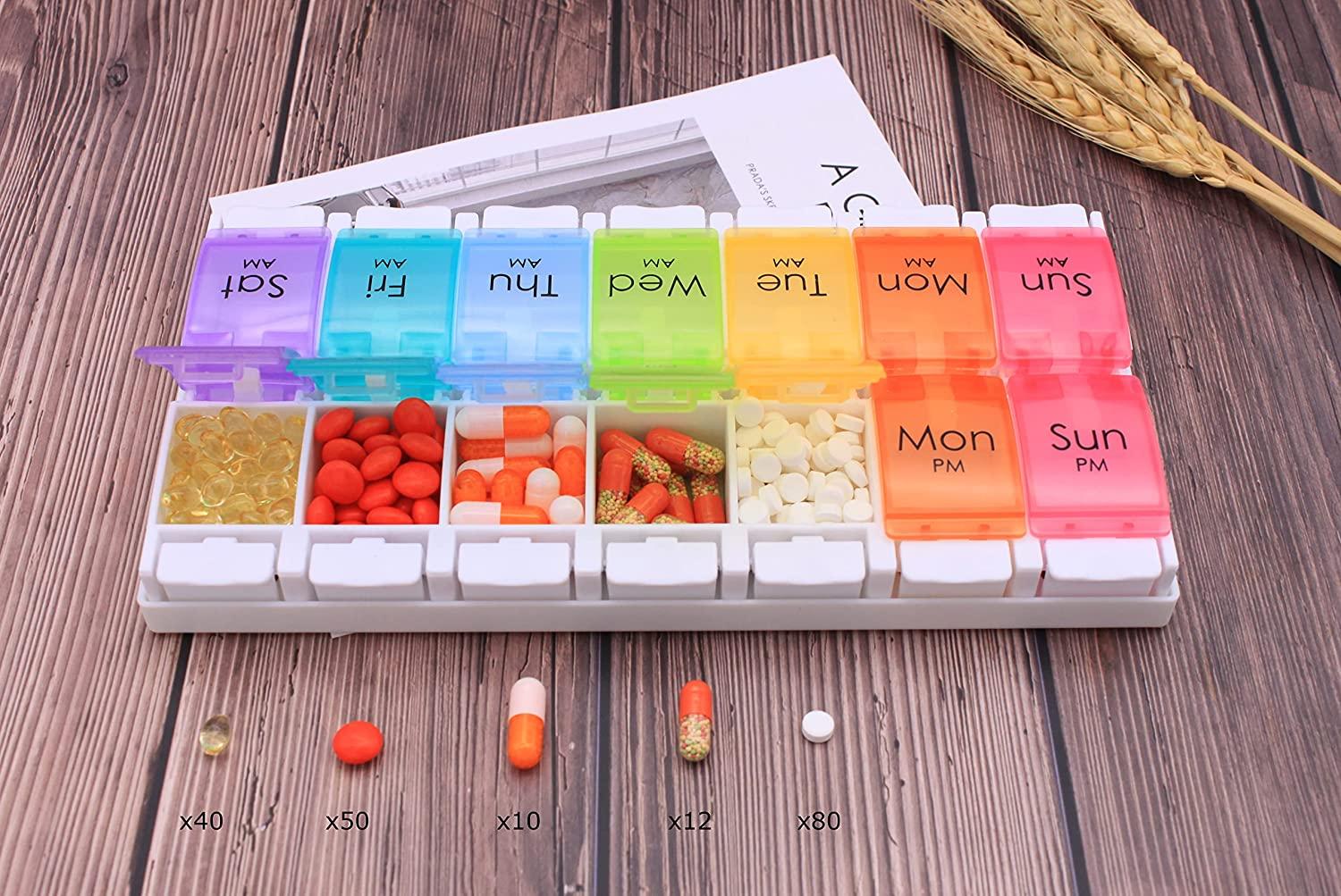 ShysTech Large Pill Case AM PM Organizer - 7 Day Weekly Pill Box with ...