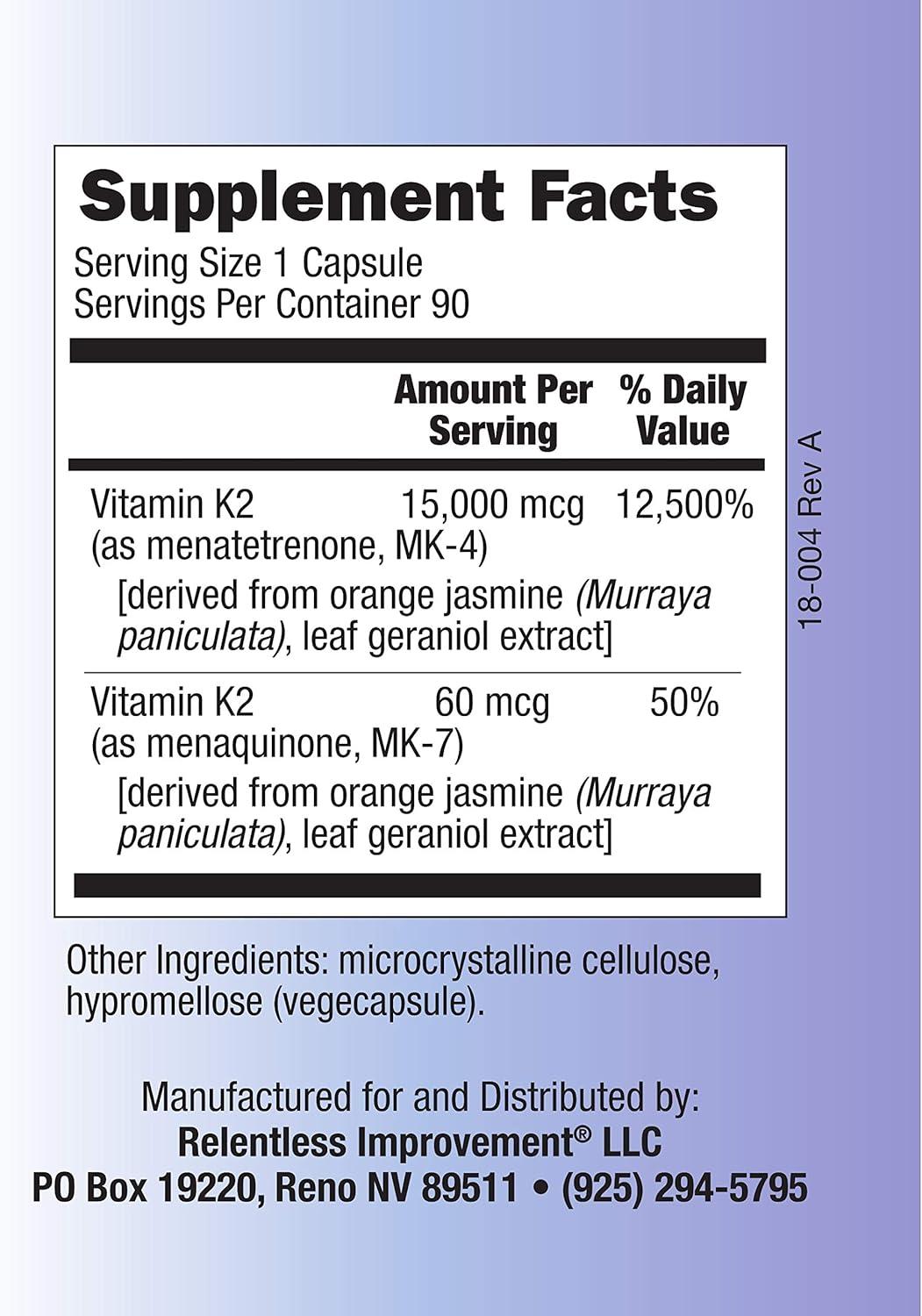 Vitamin K2 MK4 Plus MK7 Vegan Vege-Caps 90 Count - Relentless ...