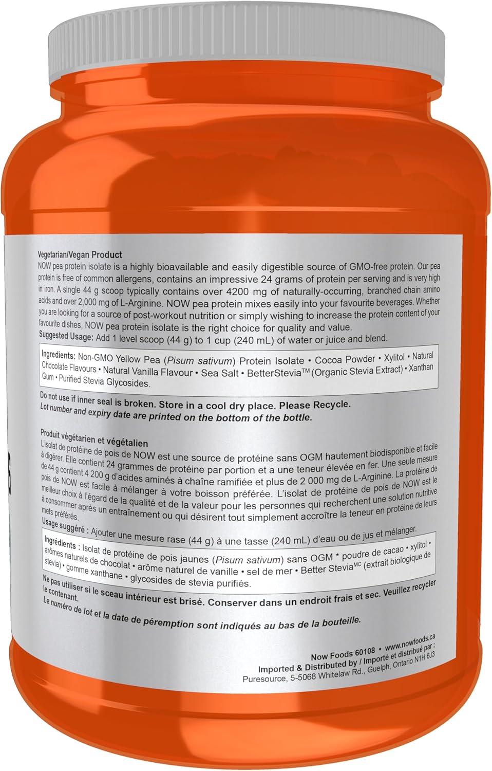 NOW Sports Nutrition Pea Protein 24 g Easily Digested Dutch Chocolate ...