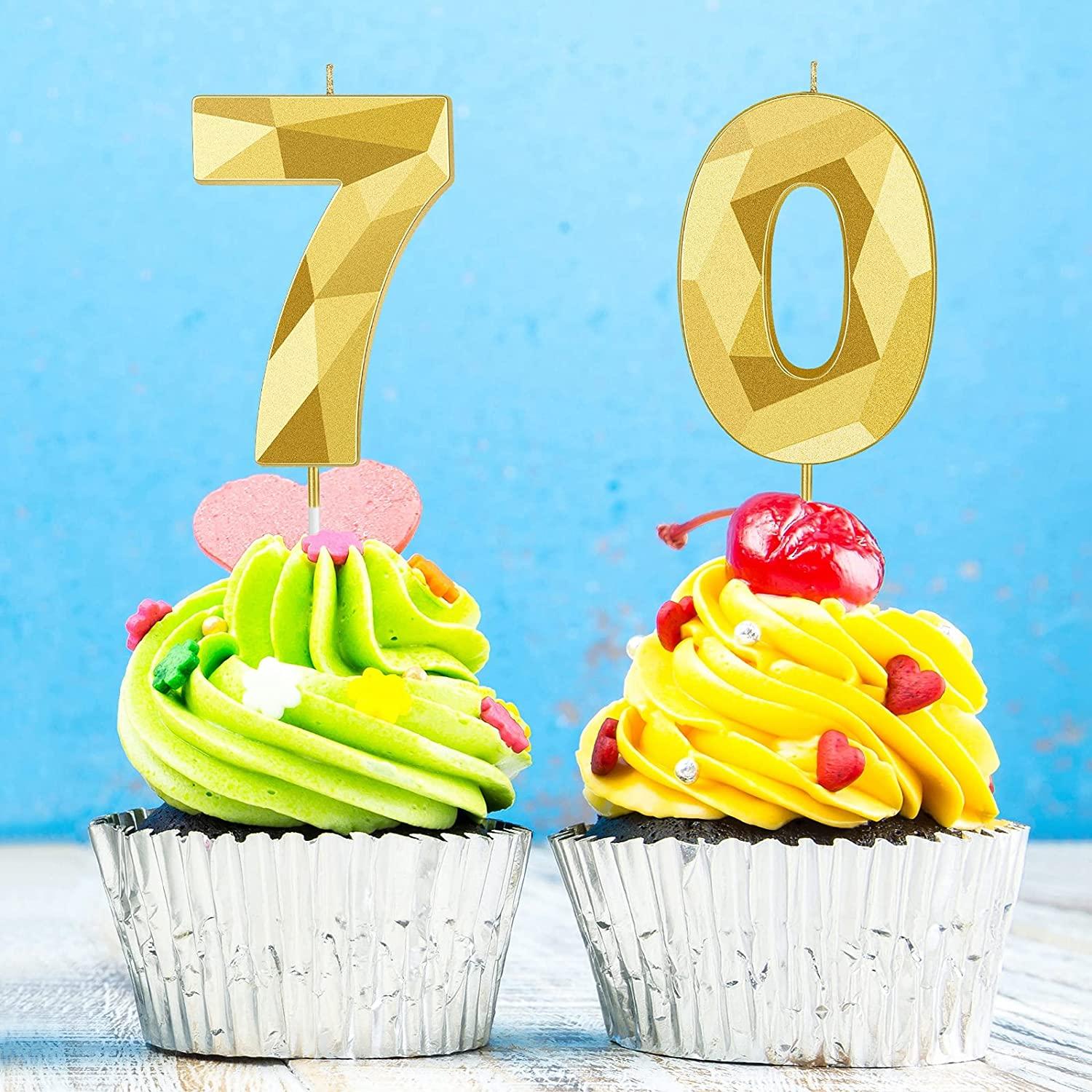 70th Birthday 3D Diamond Shape Number 70 Candles - Gold Happy Birthday ...