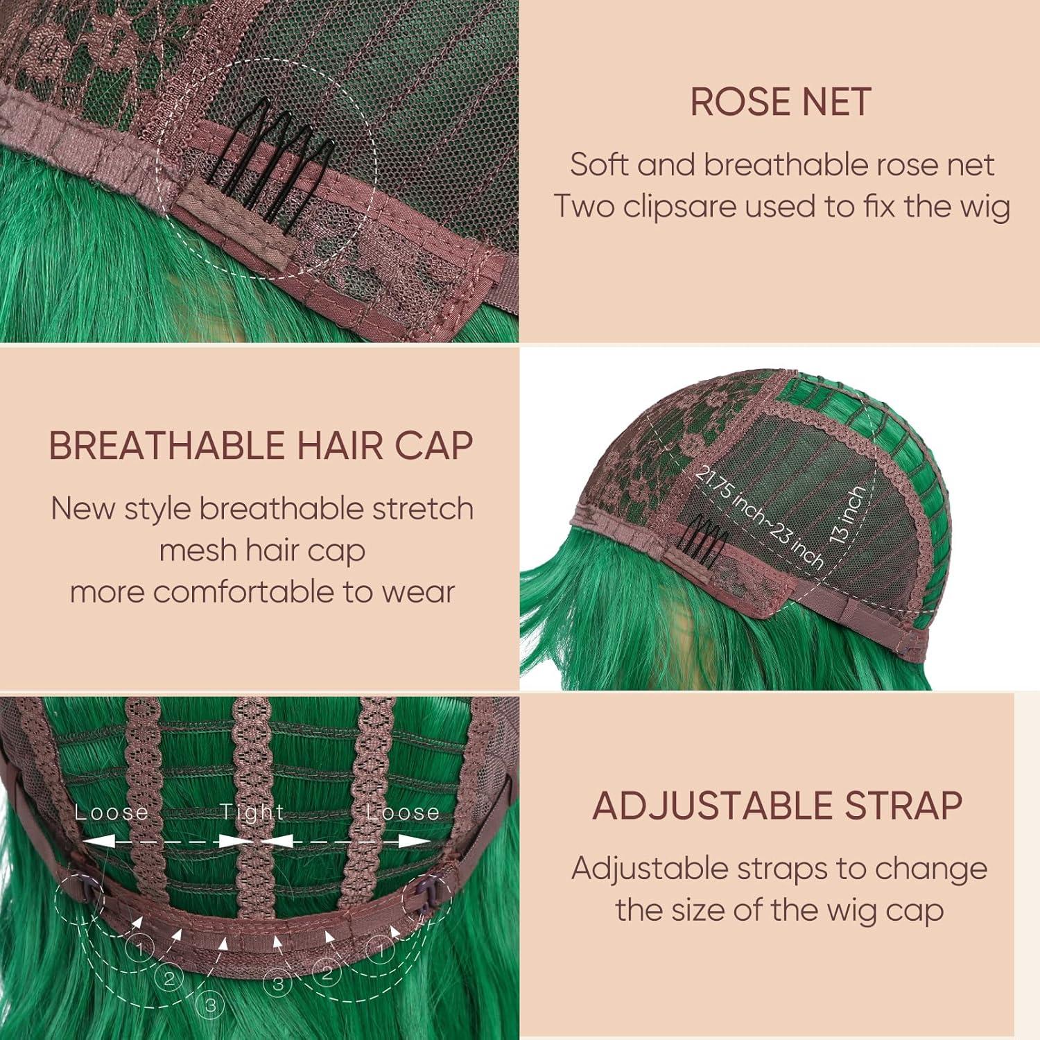 Short Green Ombre Bob Wig for Women | 10-Inch Synthetic Hair Wig with ...