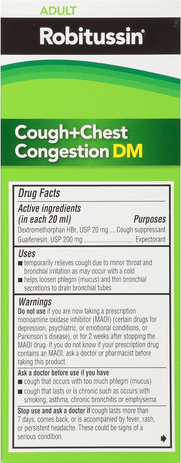 Robitussin Cough and Chest Congestion DM, Raspberry Flavor - 4 Fl Oz ...