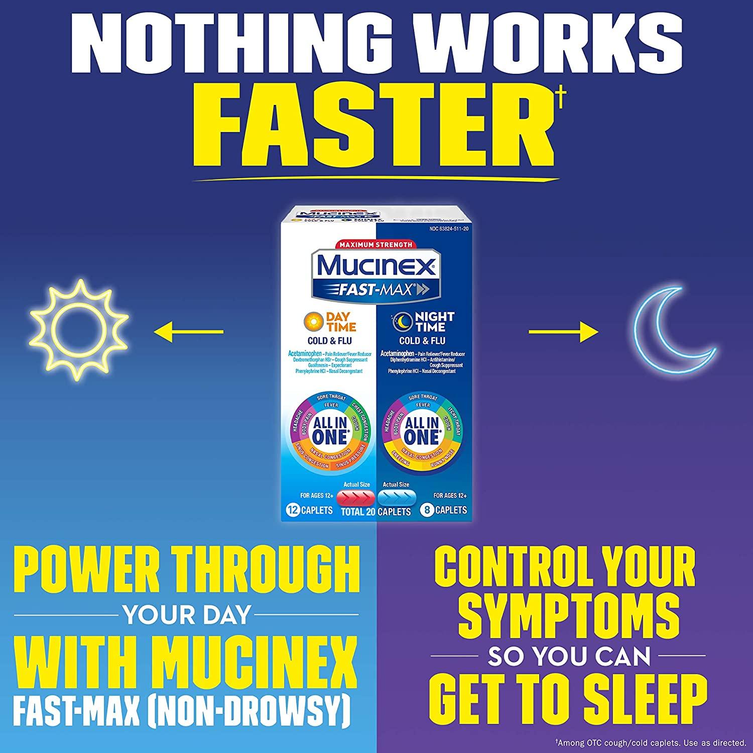 Mucinex Maximum Strength Fast-MAX Cold & Flu Day/Night Caplets - 20 ...