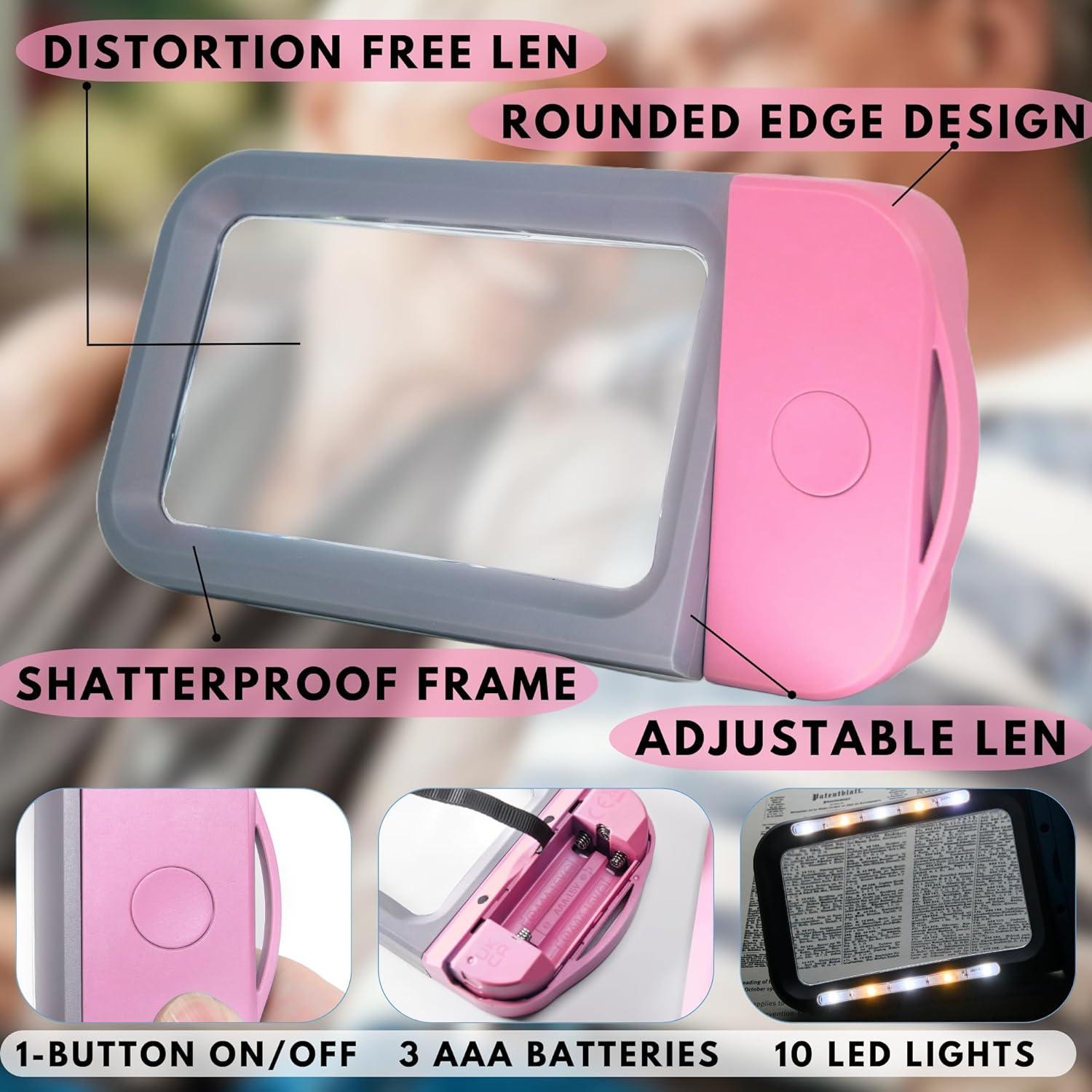 VOCA 3X Large Rectangle Magnifying Glass with Light and 10 LEDs - Pink | Buy Now with Express ...