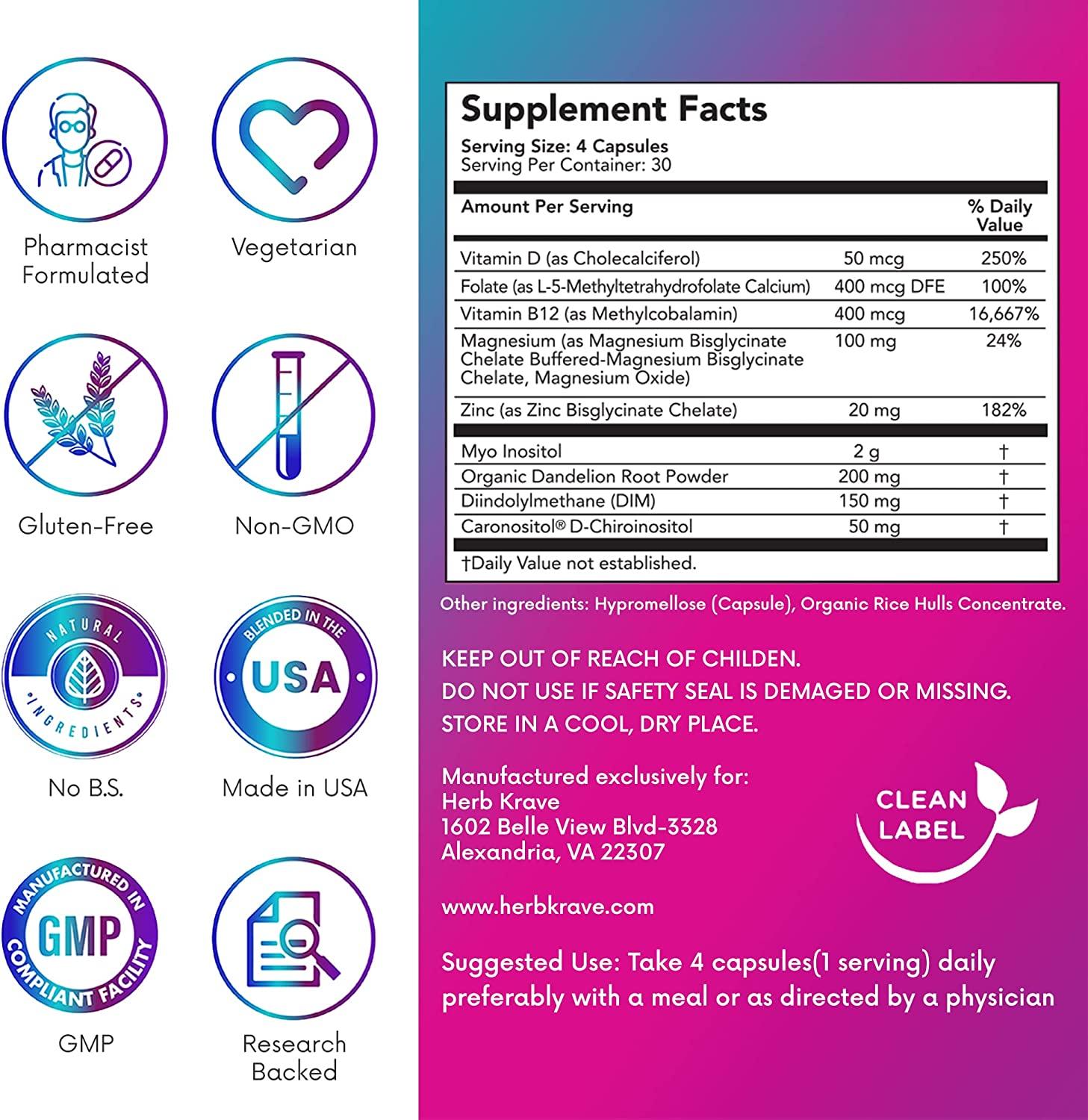 Herb Krave-Cyster Glow 9-in-1 PCOS Supplements for Women - Myo-Inositol ...